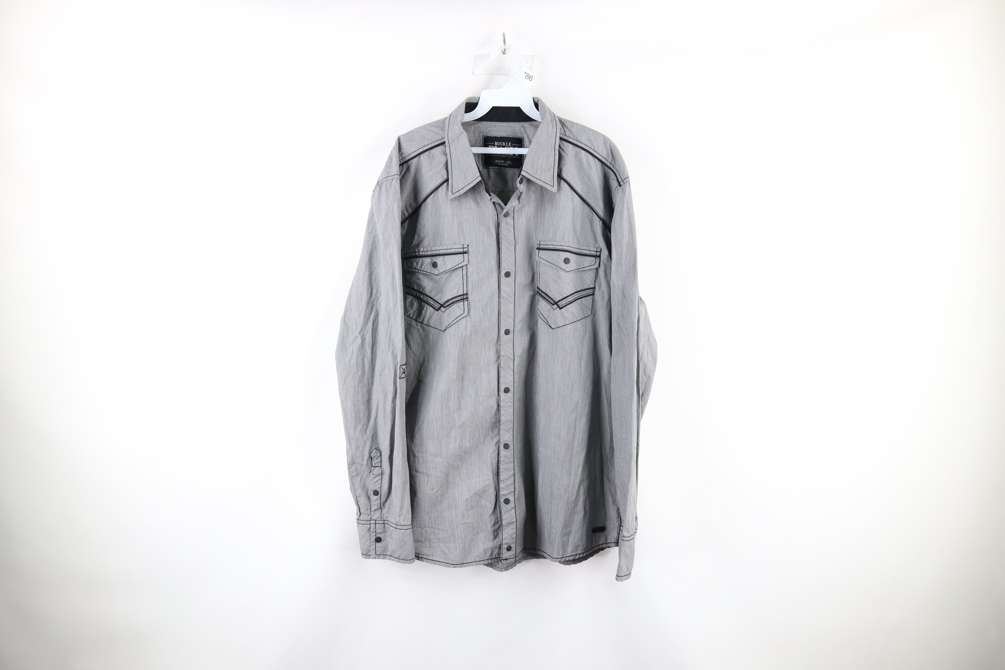 Vintage Buckle Black Thick Stitch Collared Snap Button Shirt Gray | Grailed