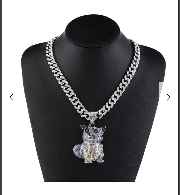 Chain × Cuban Link Chain × Diamond Pendant Silver Color Iced Out 18 ...