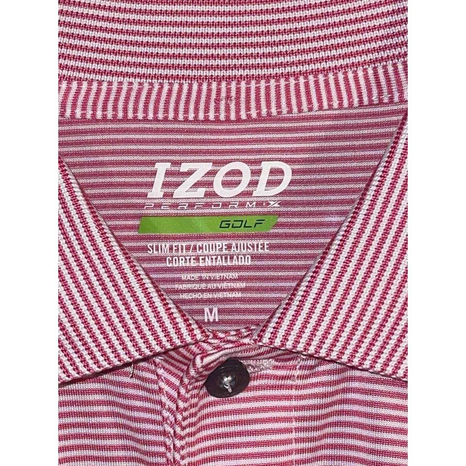 Izod IZOD Mens Medium Hot Pink Striped Dri-Fit Short Sleeve Polo | Grailed