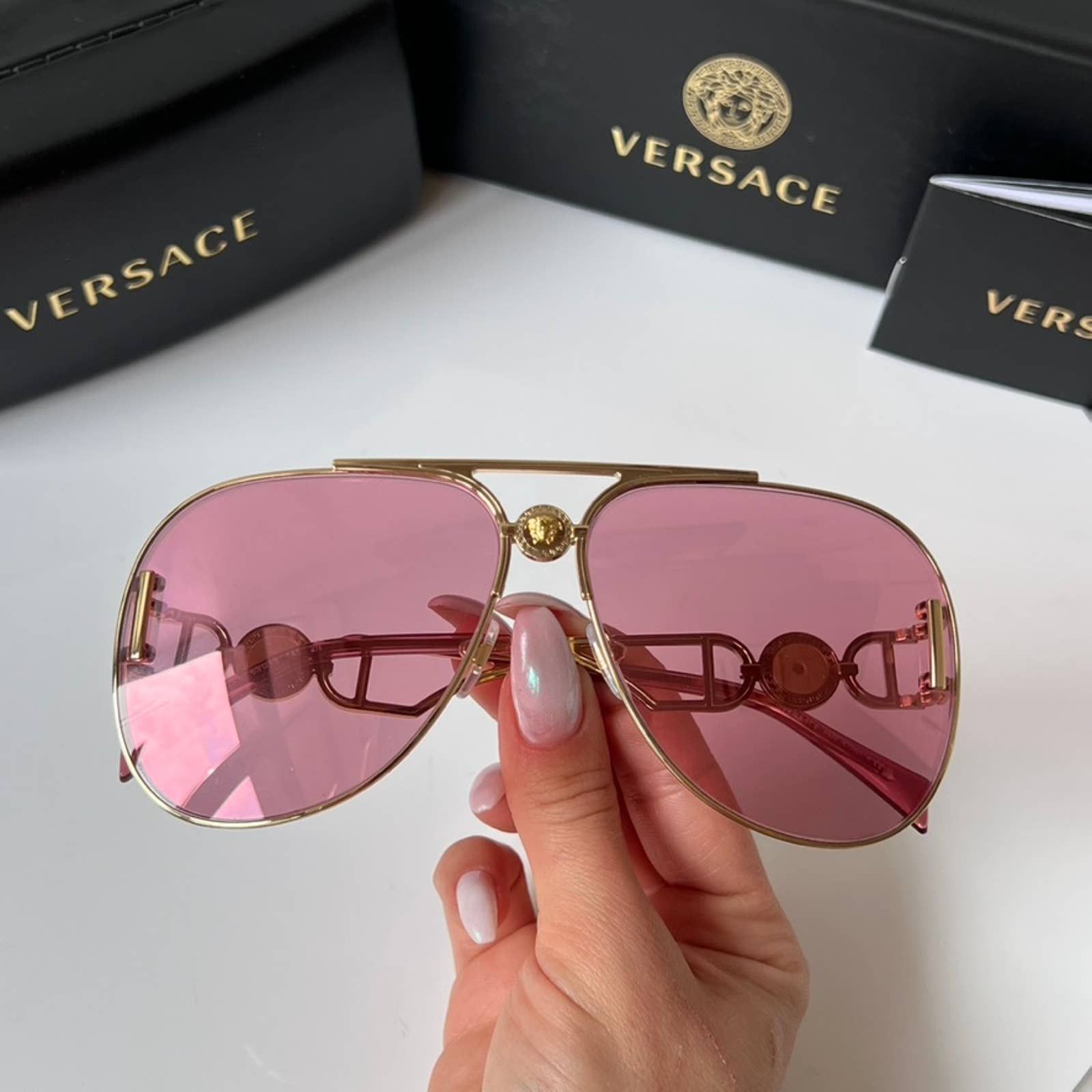 Versace NEW Versace VE2255 Aviator Sunglasses in Pink Mirrored | Grailed