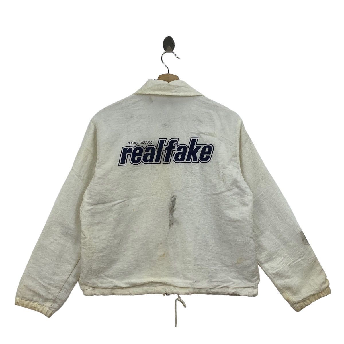 Vintage REAL FAKE Print Cream Bomber Coach Jacket Varsity | Grailed