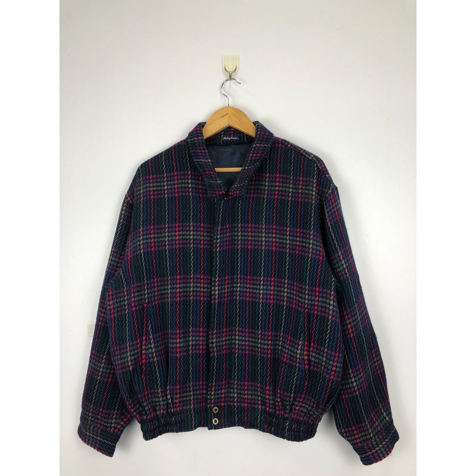 Vintage Vintage 80s Rotary Multicolour Plaid Wool Varsity Jacket | Grailed