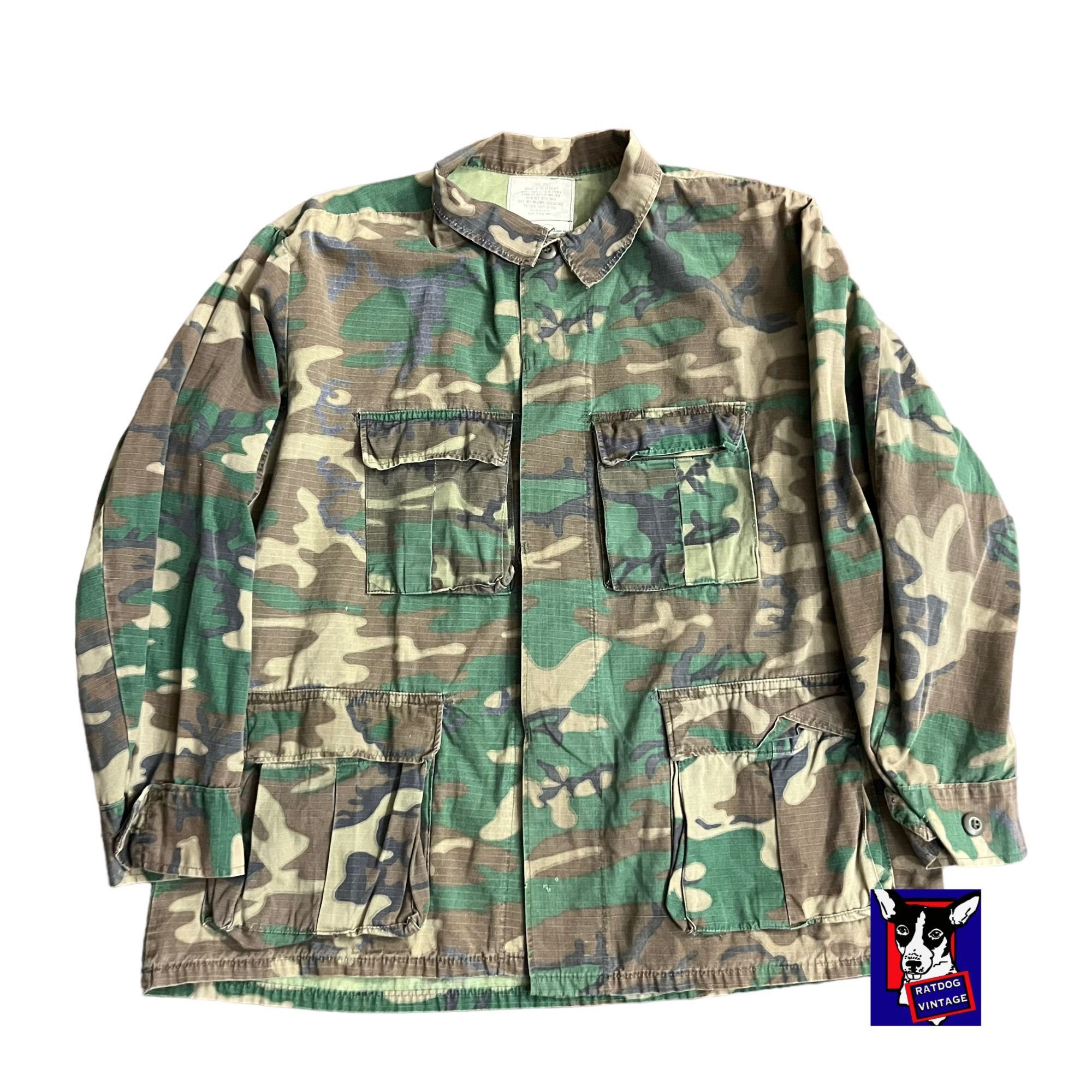 Vintage 70s VTG US Military Army Green ERDL Camo Ripstop Poplin Larg ...