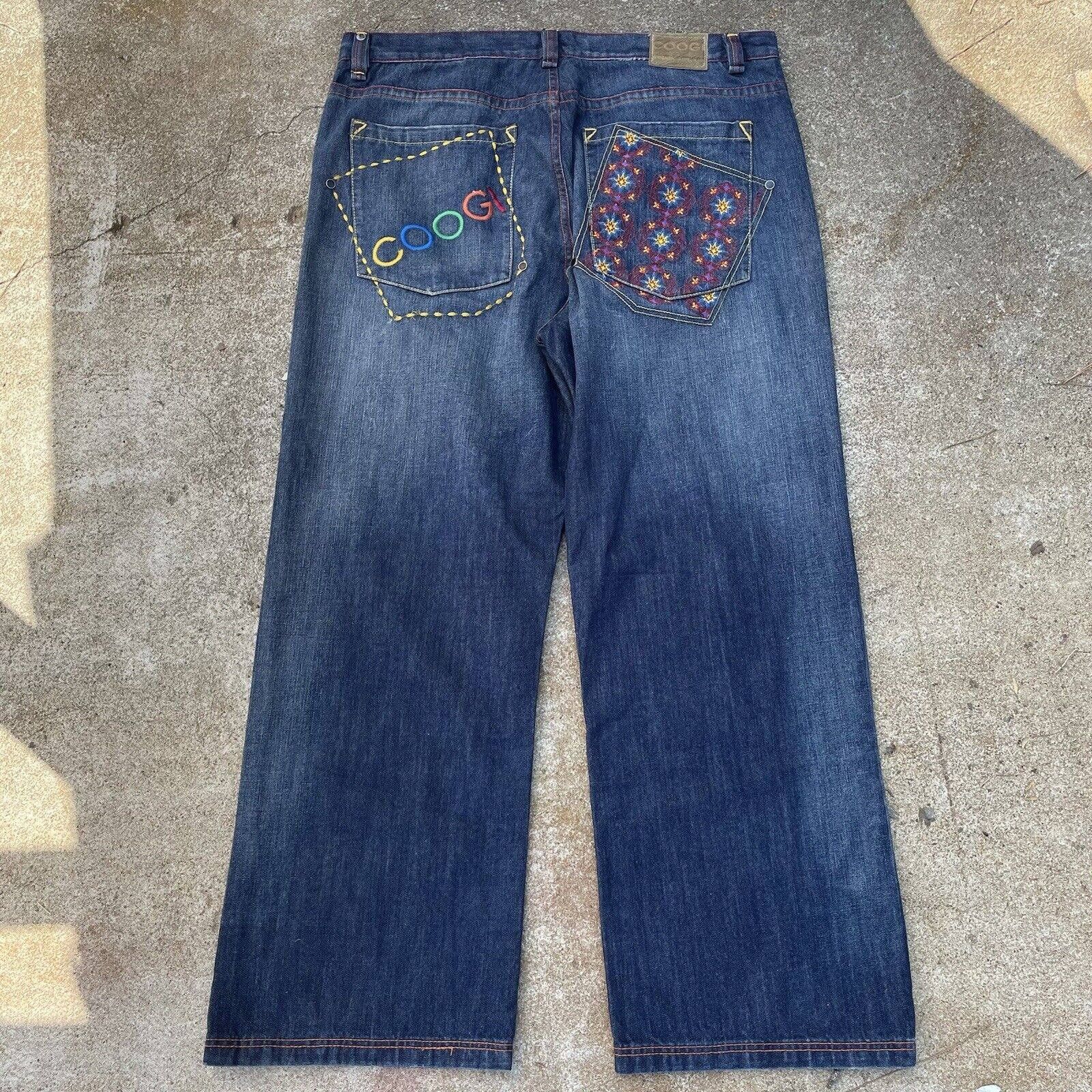 Coogi NWOT VTG Coogi Designer Baggy Denim Jeans Dark Blue Y2K Star ...
