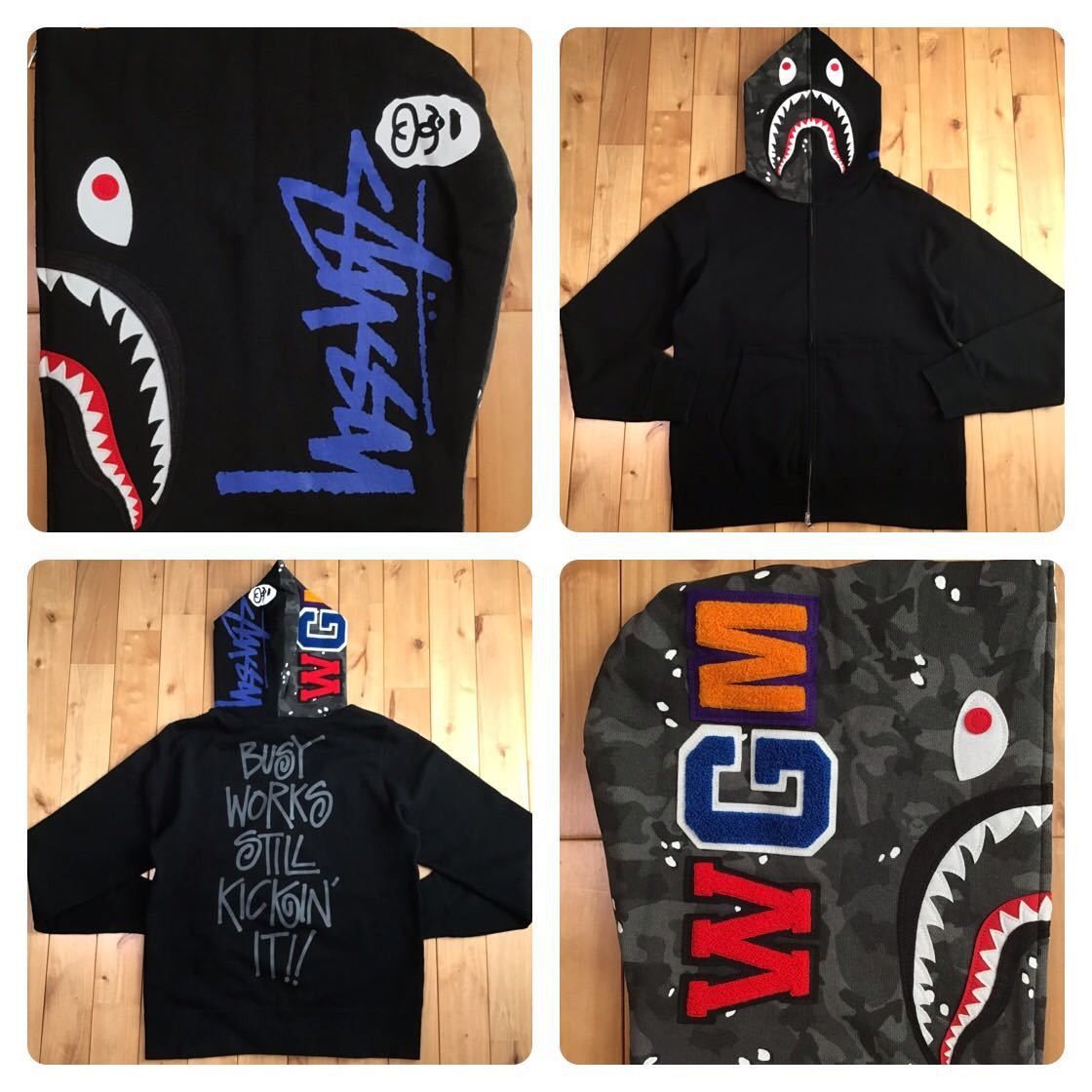 Bape × Stussy BAPE × stussy shark full zip hoodie black a bathing ape ...