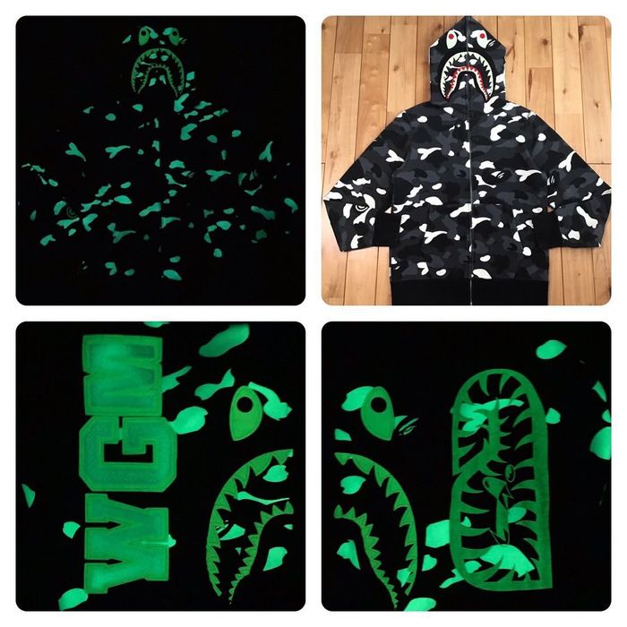 Bape 💫Glow in the Dark BAPE city camo Shark full zip hoodie APE | Grailed