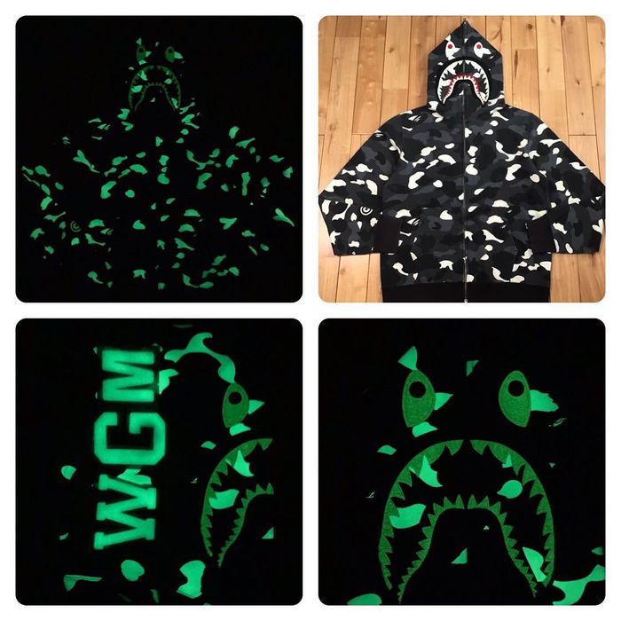 Bape 💫Glow in the Dark BAPE city camo Shark full zip hoodie APE | Grailed