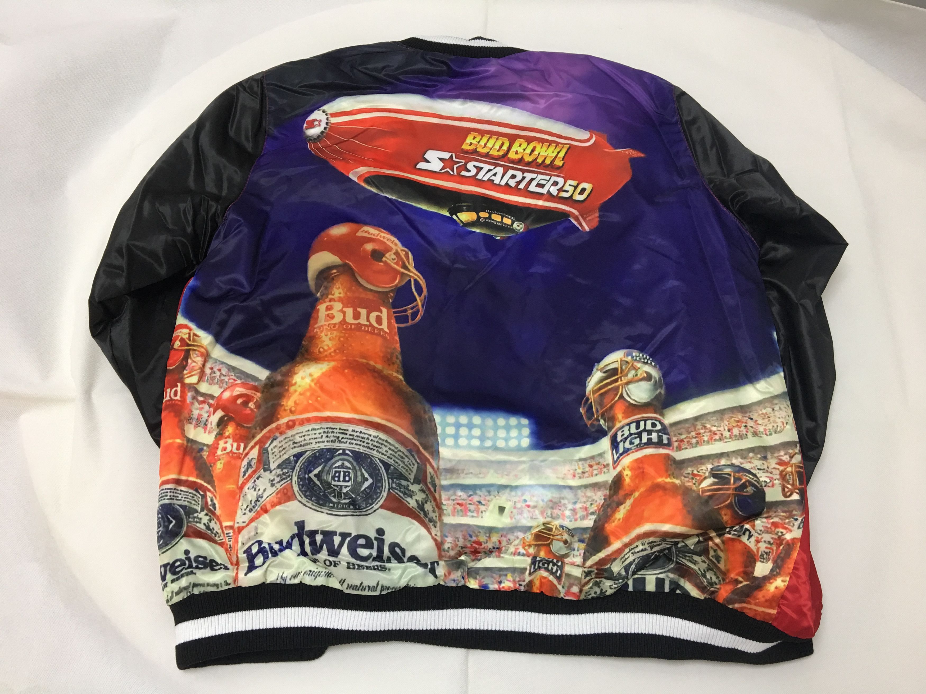 Vintage Starter Budweiser 50 Year Bud Bowl Sublimated Blimp Jacket ...