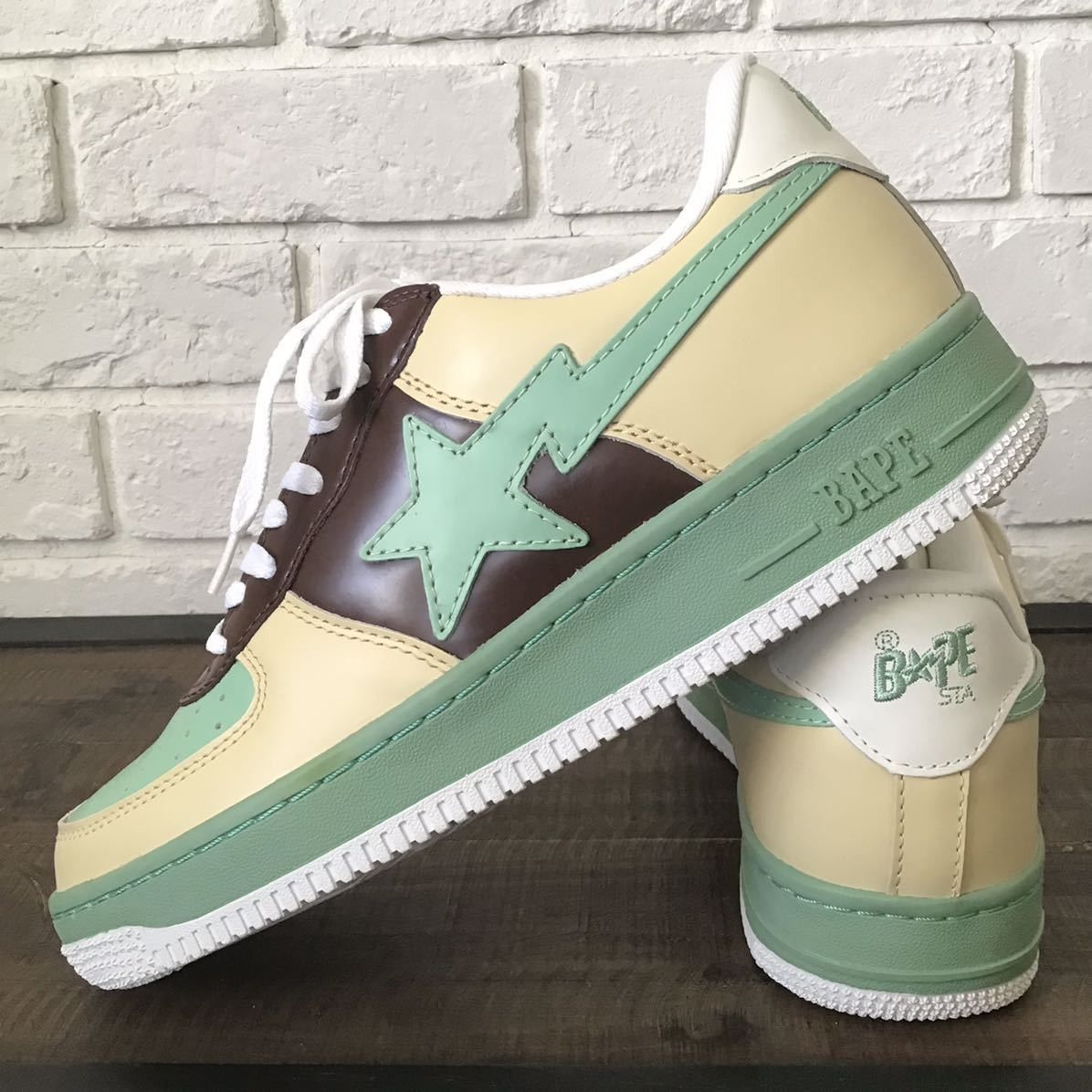 Bape Leather BAPESTA sneakers light green a bathing ape BAPE STA | Grailed