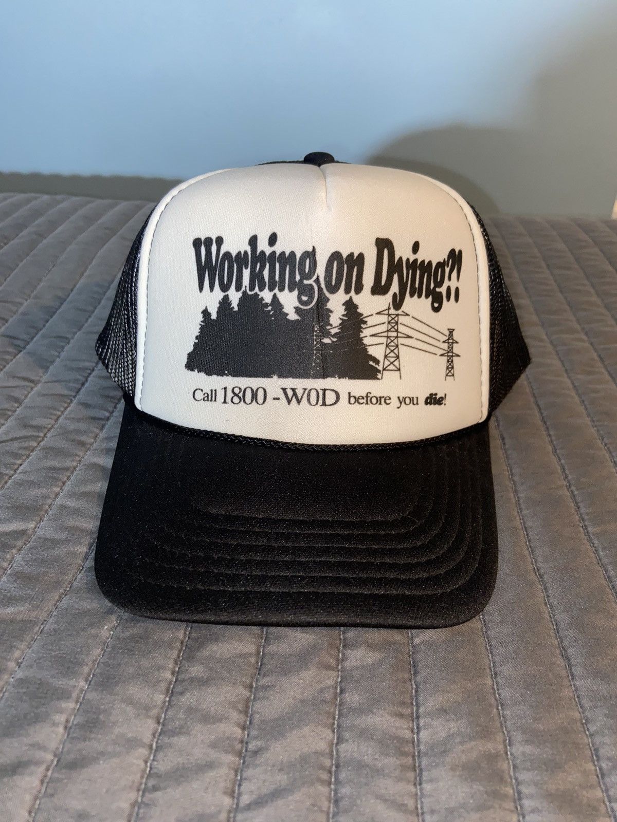Vintage Working on Dying black/white trucker hat | Grailed