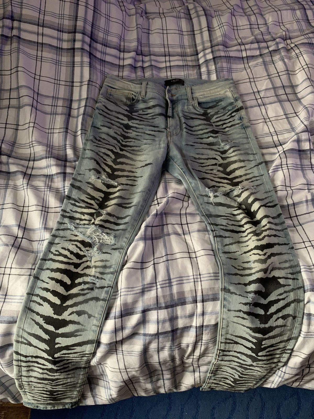 Amiri Amiri Tiger Stripped Ripped Denim | Grailed