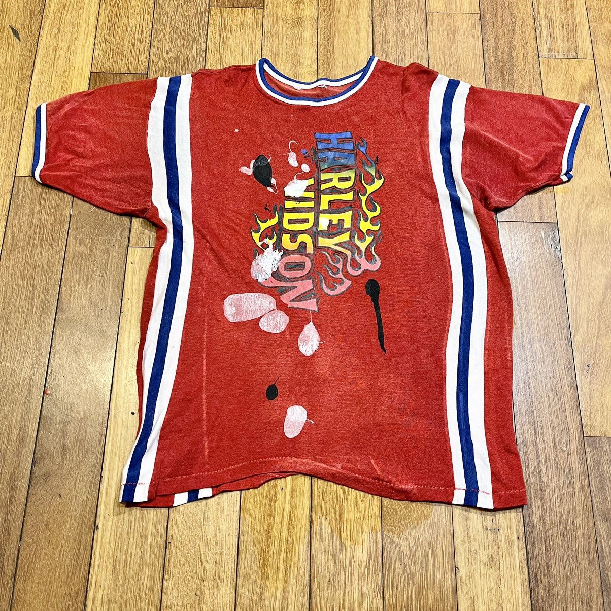 Vintage 70s VINTAGE HARLEY DAVIDSON RED PAINT SPLATTER SHIRT! | Grailed