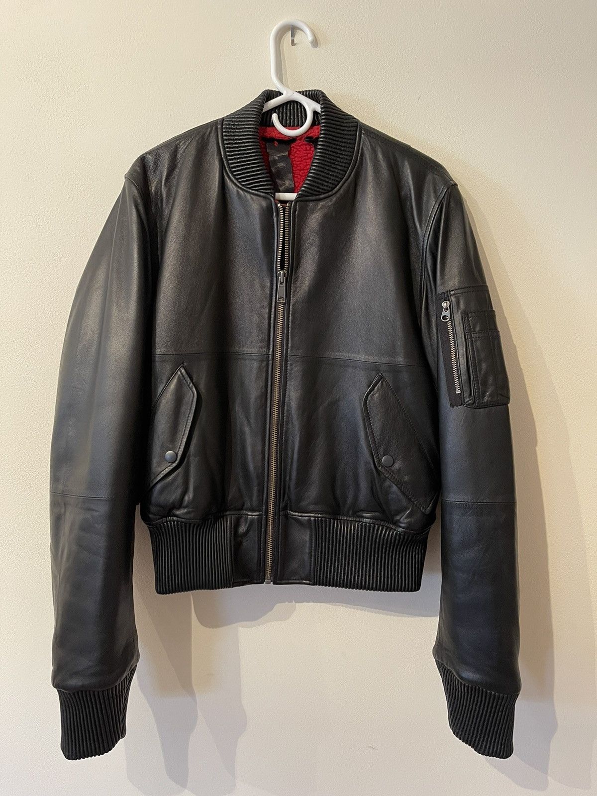 Vlone VLone Black & Red Cropped Sheepskin Bomber Jacket | Grailed