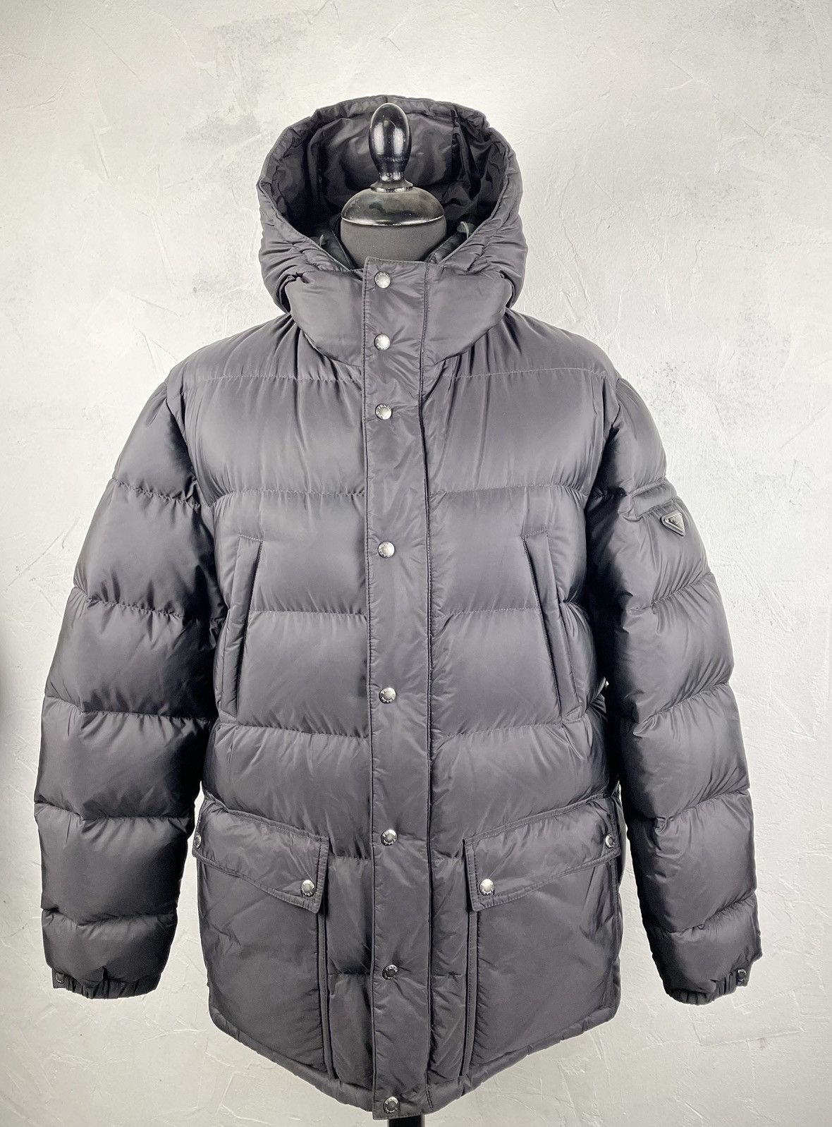 Prada Prada Black Goose Down Puffer Badge Triangle Logo Jacket | Grailed