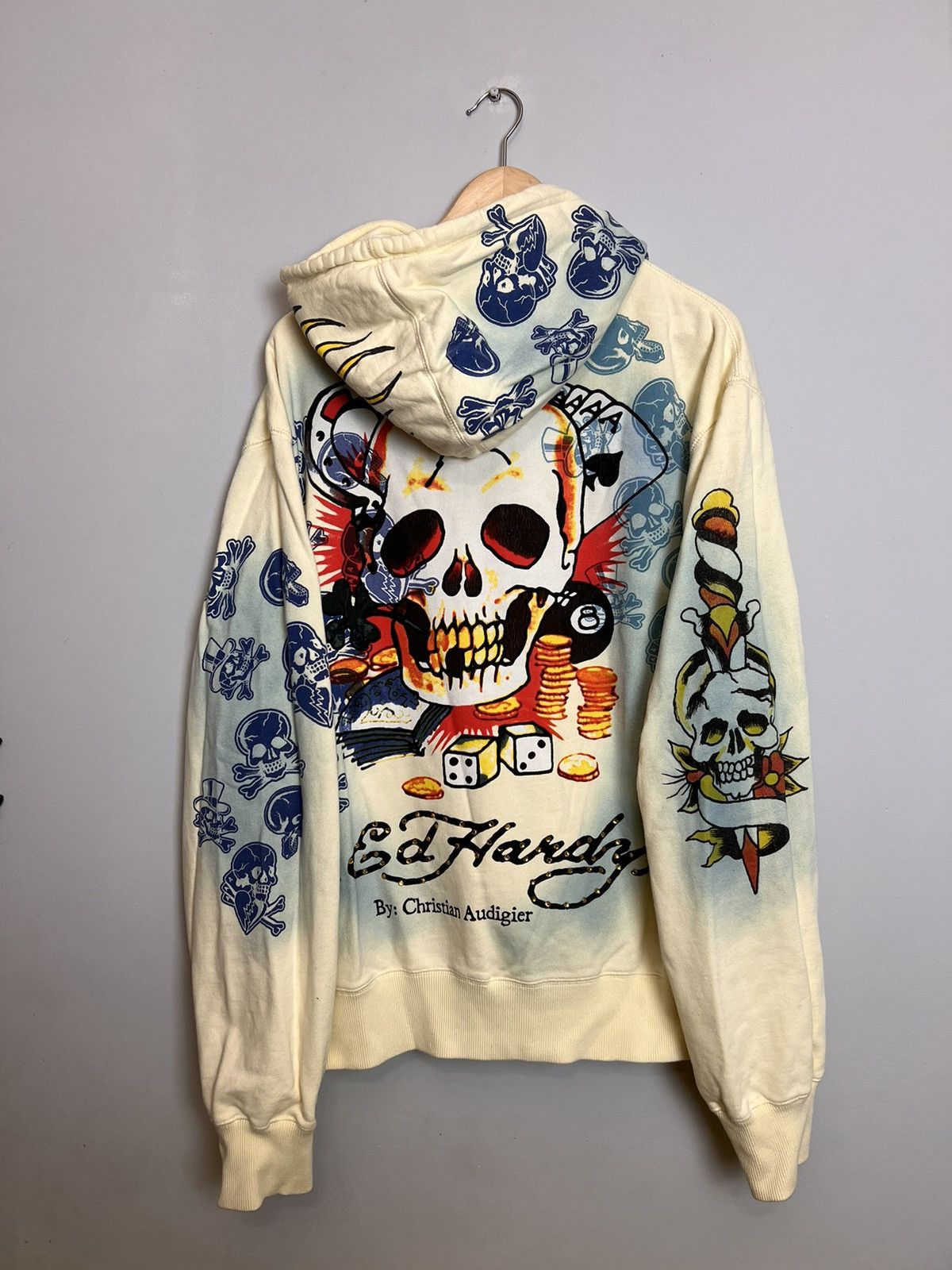 Christian Audigier Rare Vintage Y2K Ed Hardy Flames Skeleton Hoodie ...