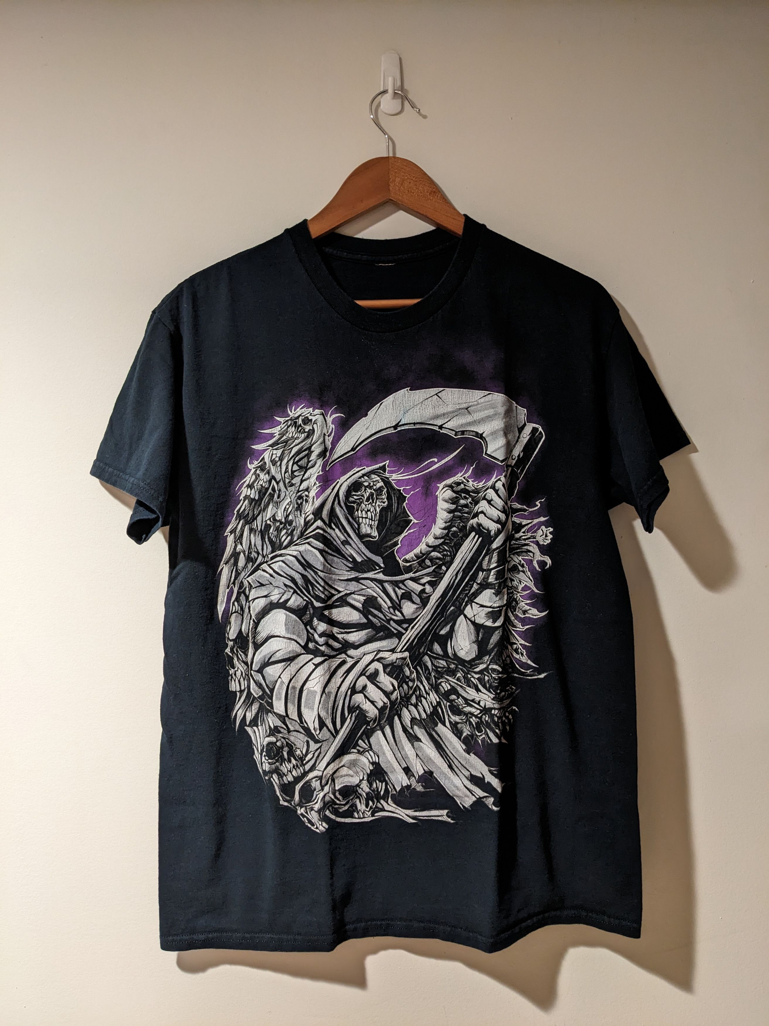 Vintage Vintage Y2K Grim Reaper Skull Skeleton Scythe Medium T-Shirt ...