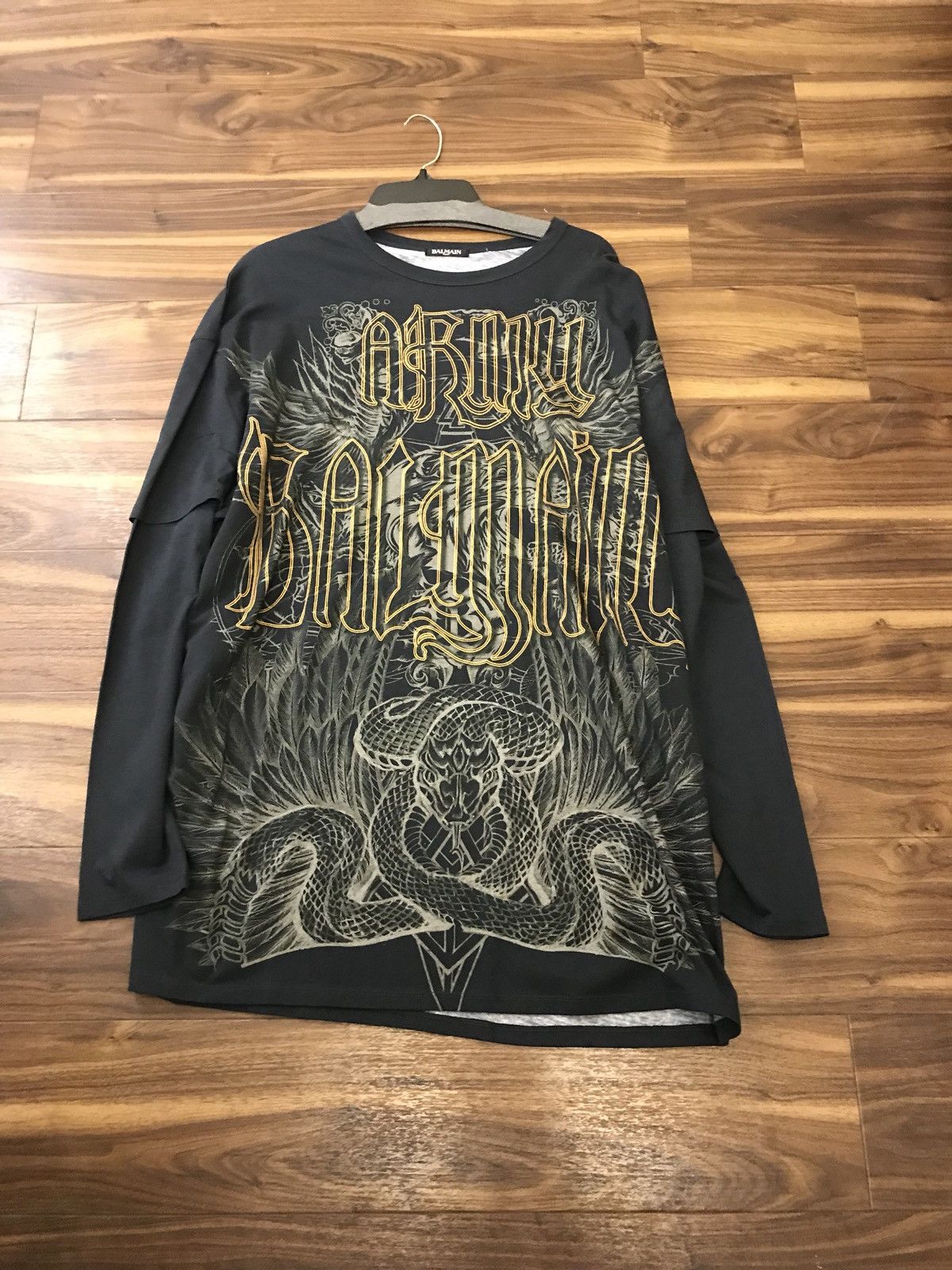 Balmain LS Logo Tee With Snake, Eagle & Dragon | Grailed