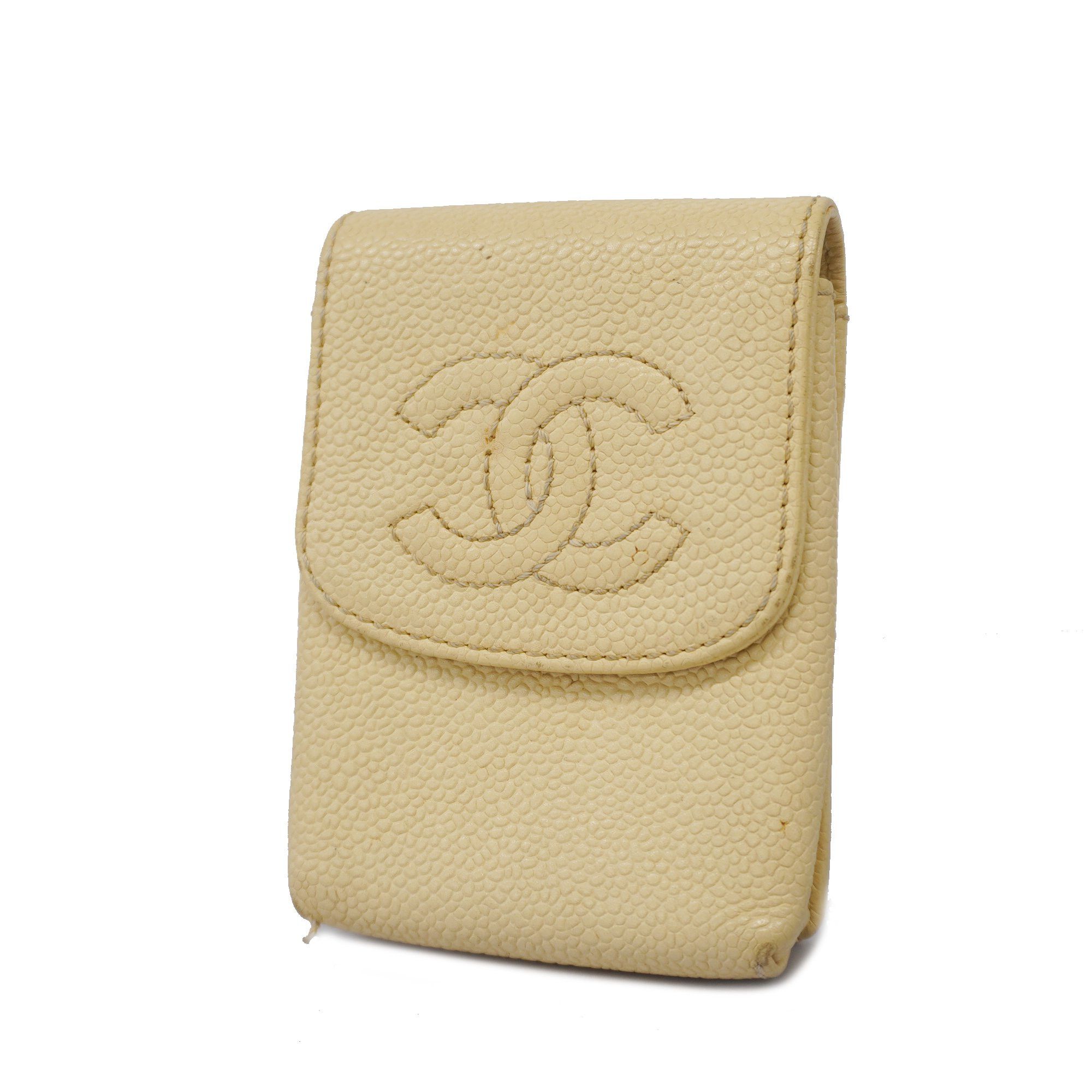 Chanel Auth Chanel Caviar Leather Beige Cigarette case Gold hardware ...
