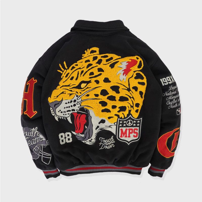 Bomber Jacket × Varsity Jacket Varsity jacket tiger big art embroidery ...