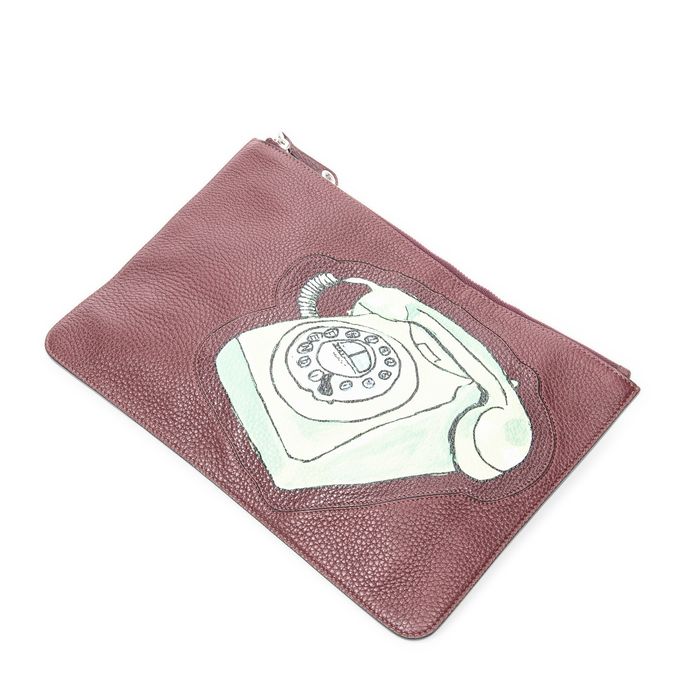 Fendi Telephone Zip Clutch in Burgundy Grained Leather | Grailed