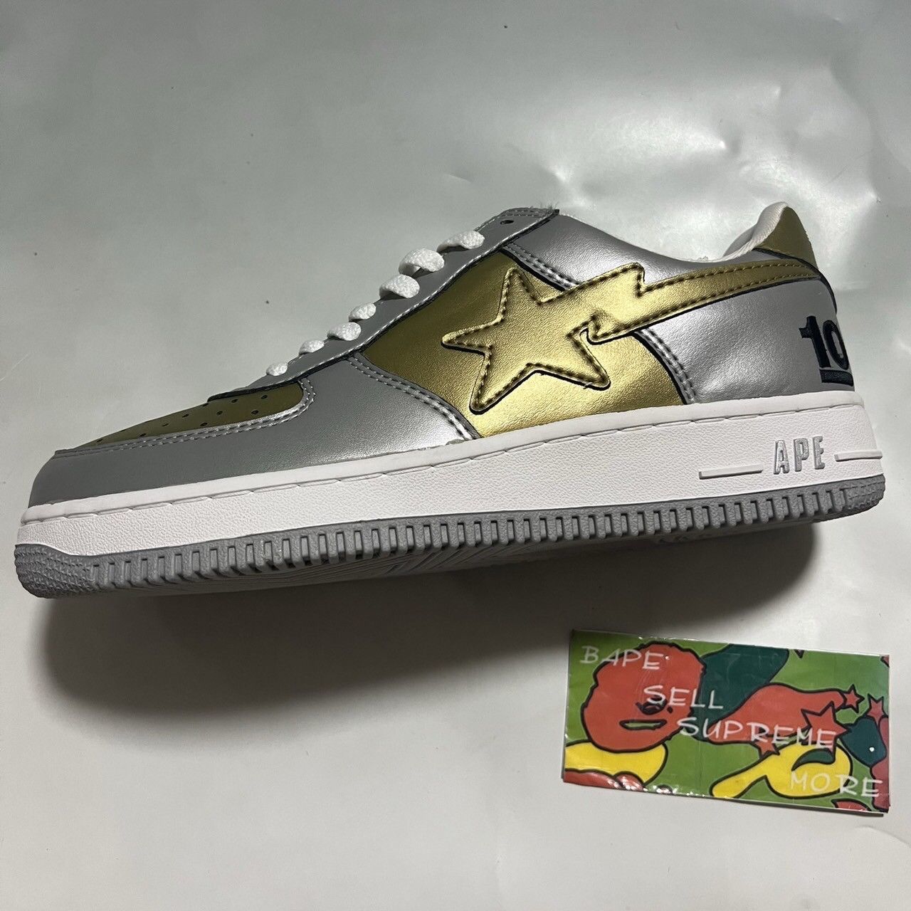 Bape 2003 BAPE sta 10 anniversary silver/gold leather | Grailed