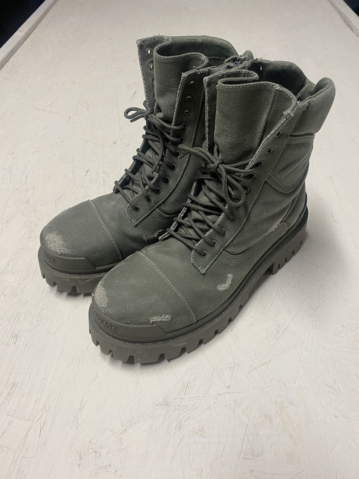 Balenciaga Balenciaga Army Green Canvas Strike Boots | Grailed