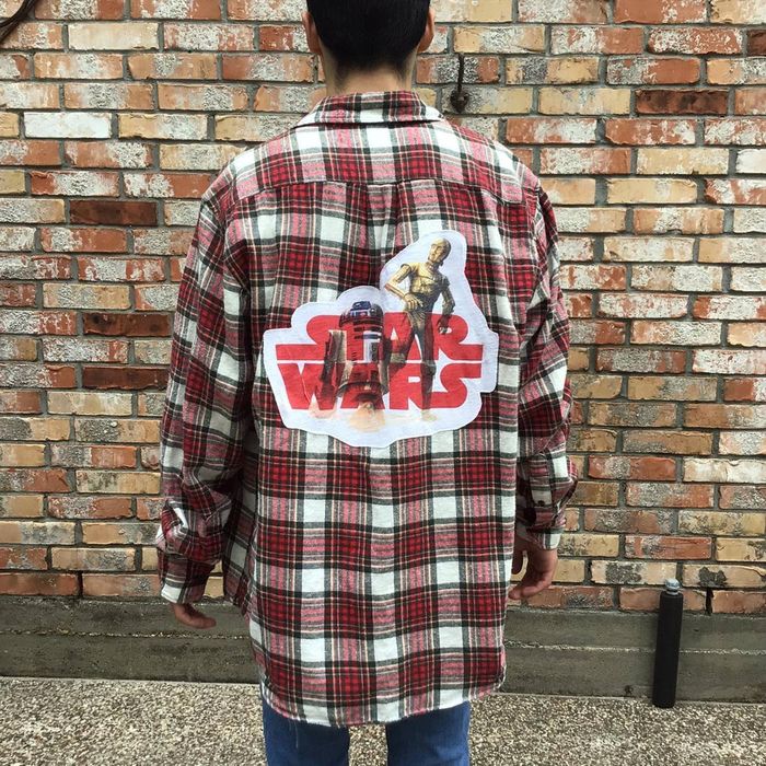 Star Wars Upcycled Retro Star Wars Shirt Flannel R2-D2 C-3PO Red White ...