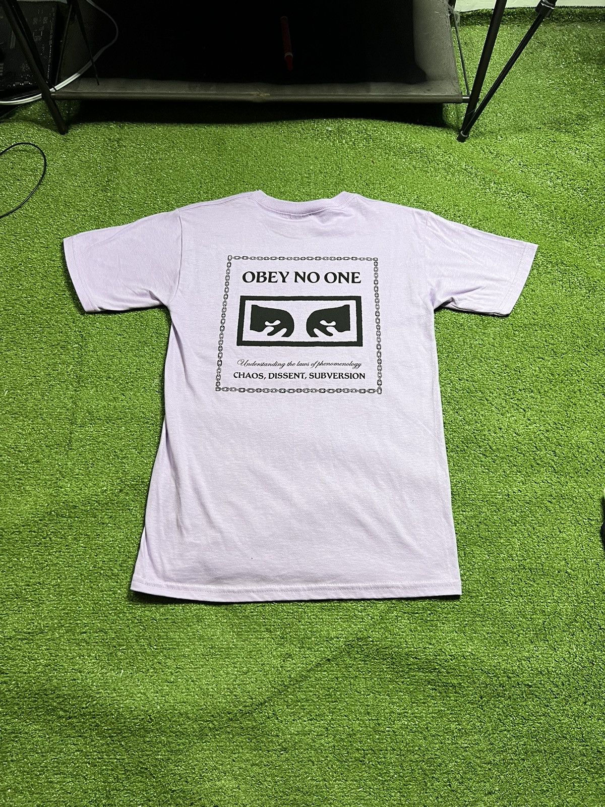 Obey × Streetwear obey no one purple spell out face eyes shirt | Grailed