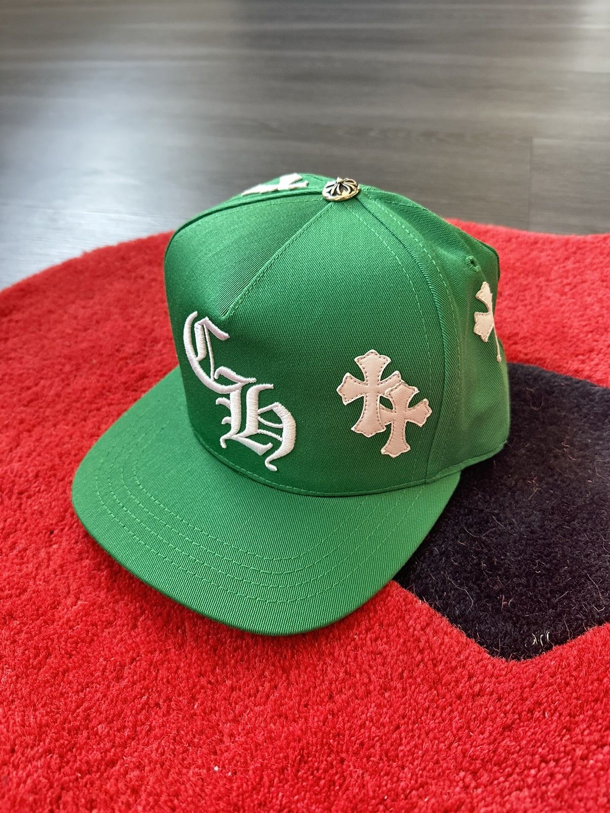 Chrome Hearts Chrome Hearts Green Leather Cross Patch Hat | Grailed