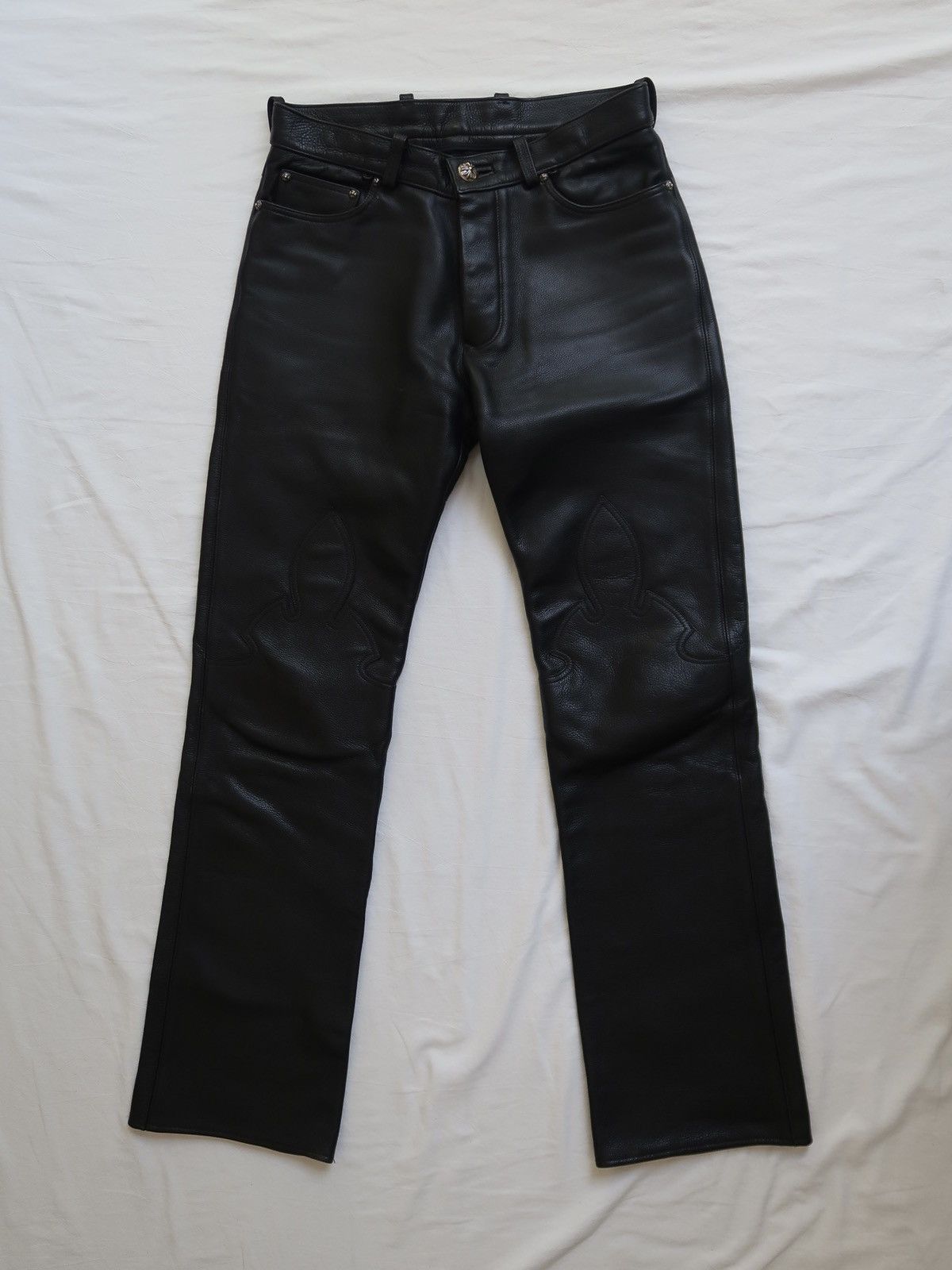 Chrome Hearts CHROME HEARTS “FLEUR” KNEE LEATHER PANTS | Grailed