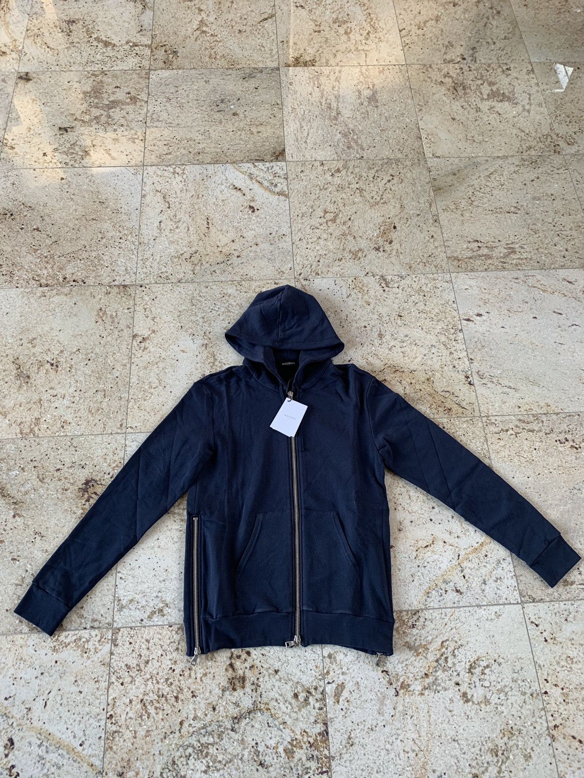 Balmain Zip Up Hoodie With Side Zippers in Navy | Grailed