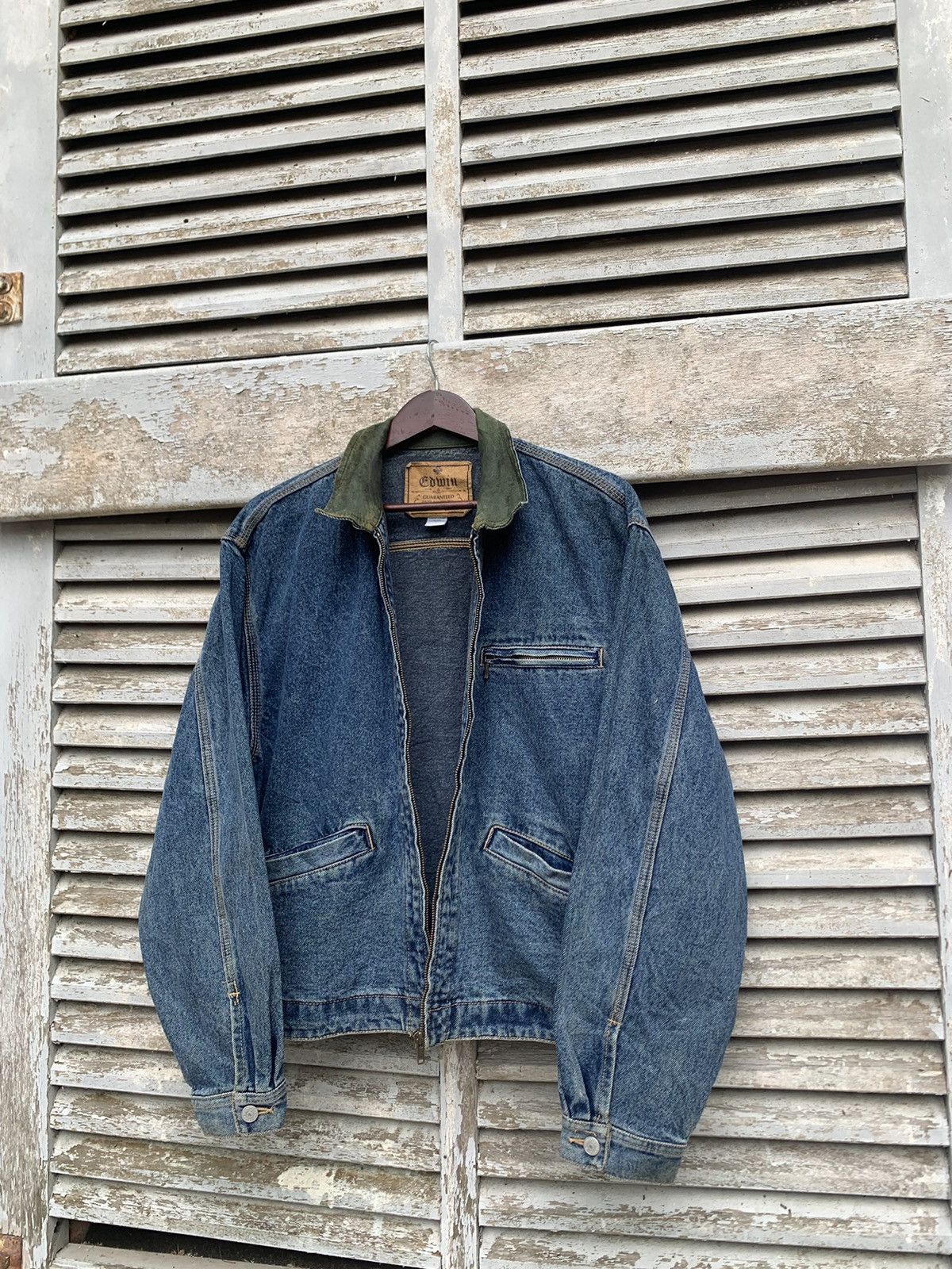 Edwin 👹VINTAGE EDWIN DETRIOT LEATHER COLLAR DENIM JACKET | Grailed