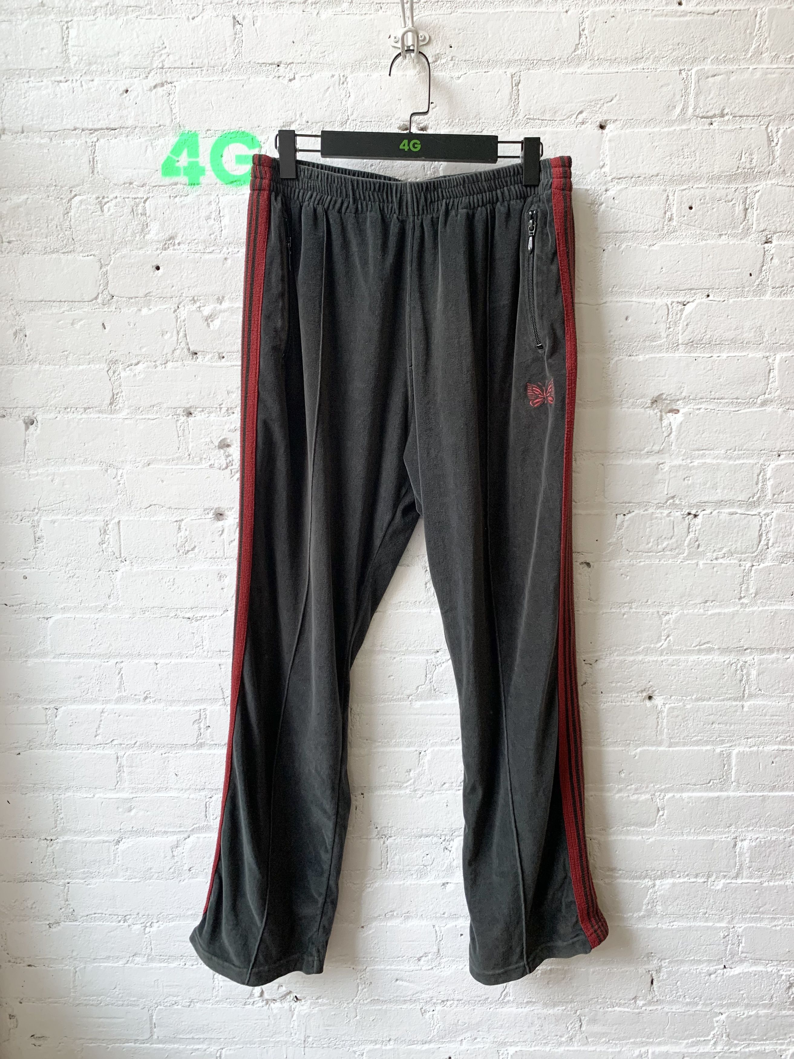 Needles NEEDLES Side stripe Velour Pants Red/Grey | Grailed