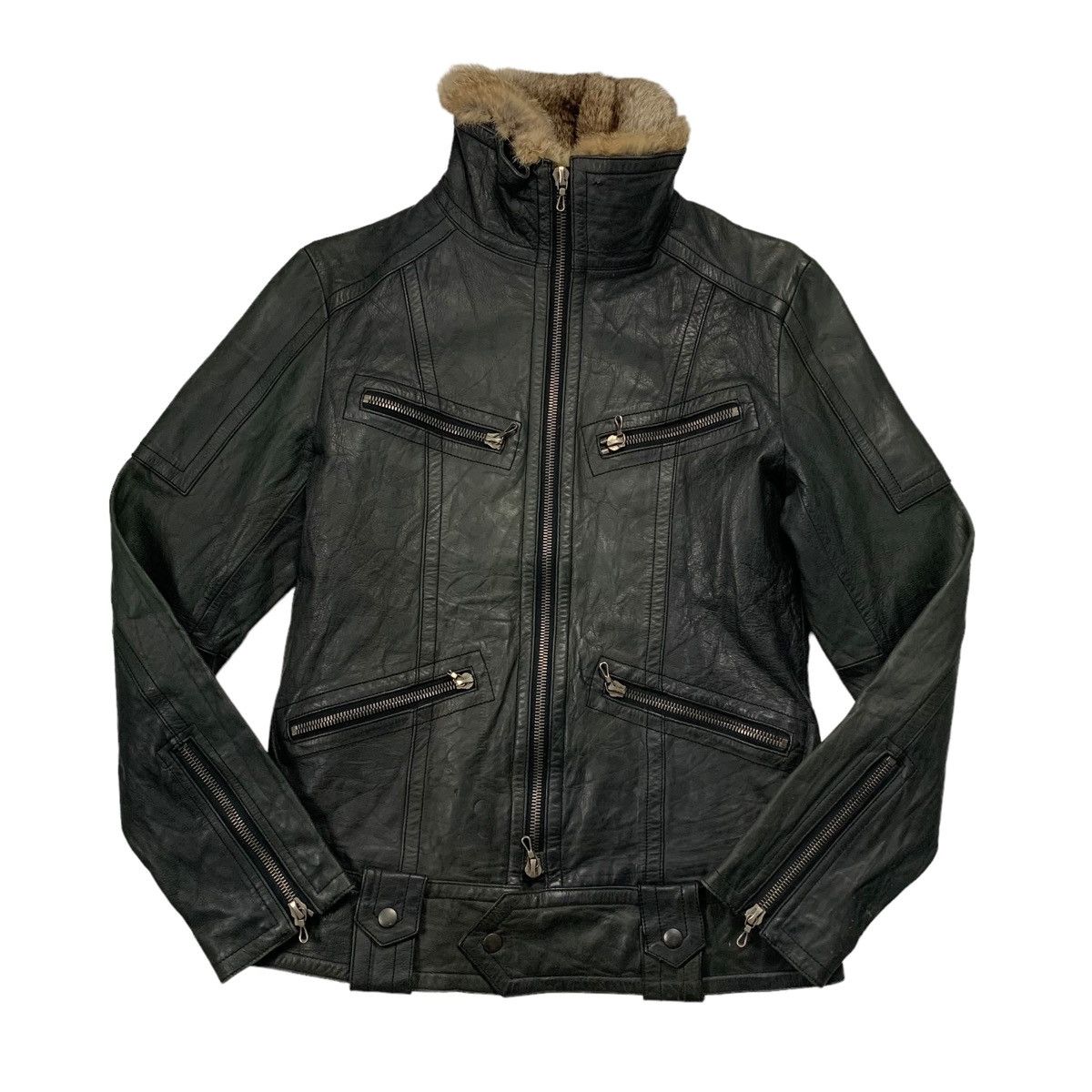 Japanese Brand × Shellac Shellac fur collar leather jacket | Grailed