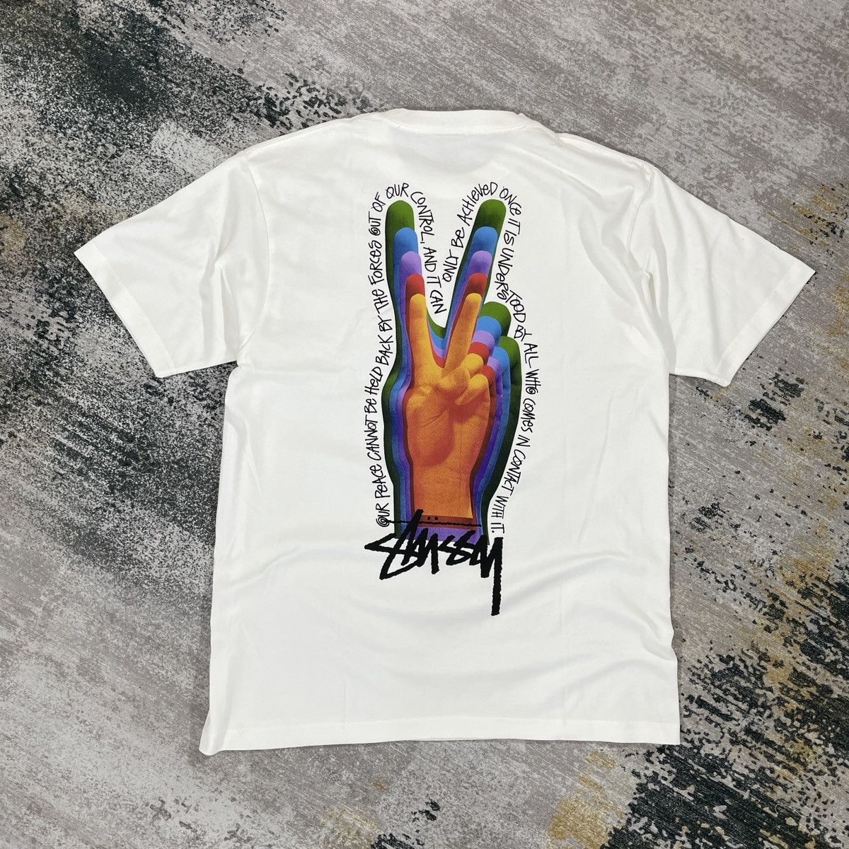 Streetwear × Stussy STUSSY " PEACE SIGN " TSHIRT WHITE // M | Grailed