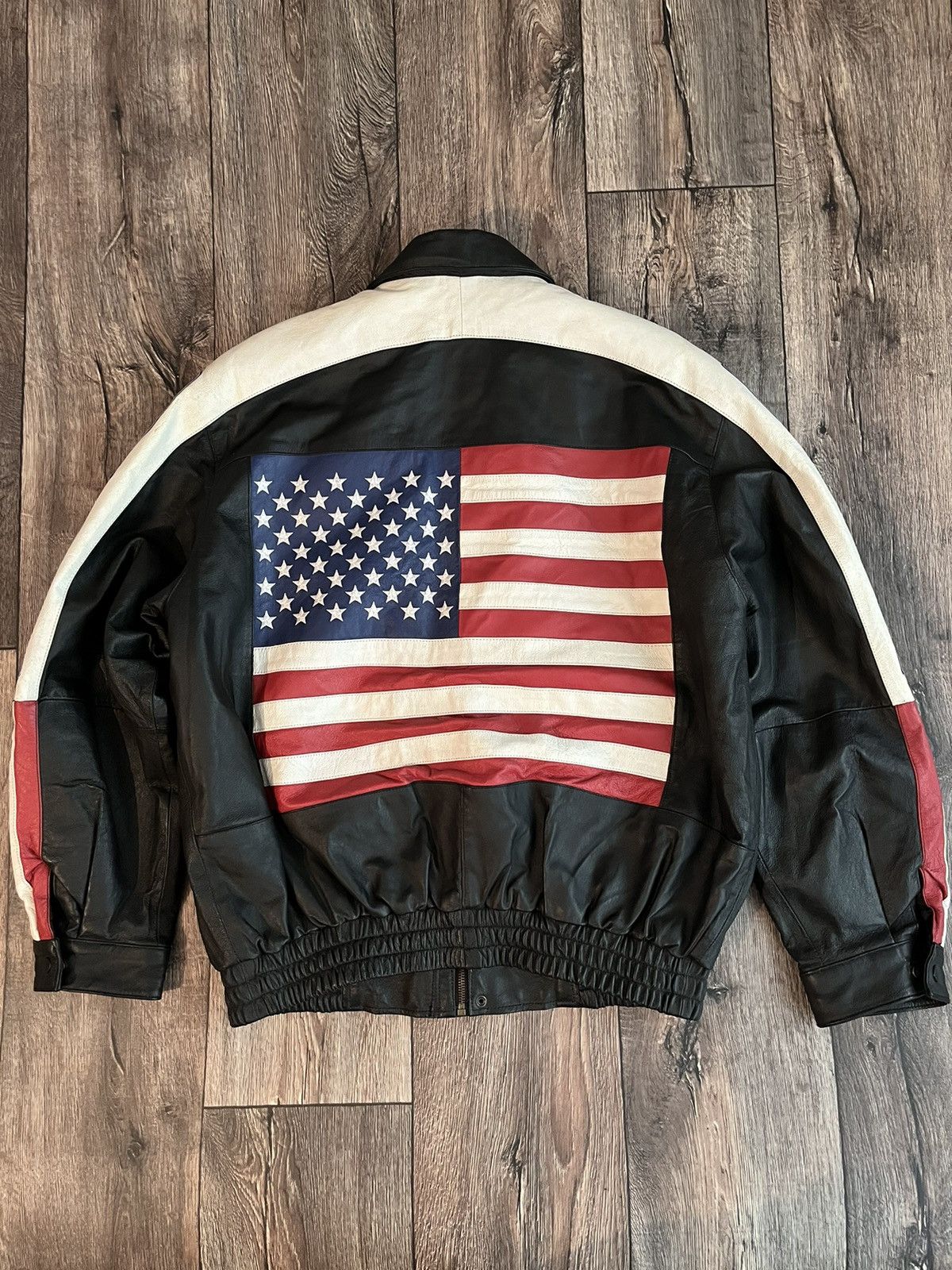America × Leather Jacket × Vintage VINTAGE AMERICAN STYLE USA LOGO ...