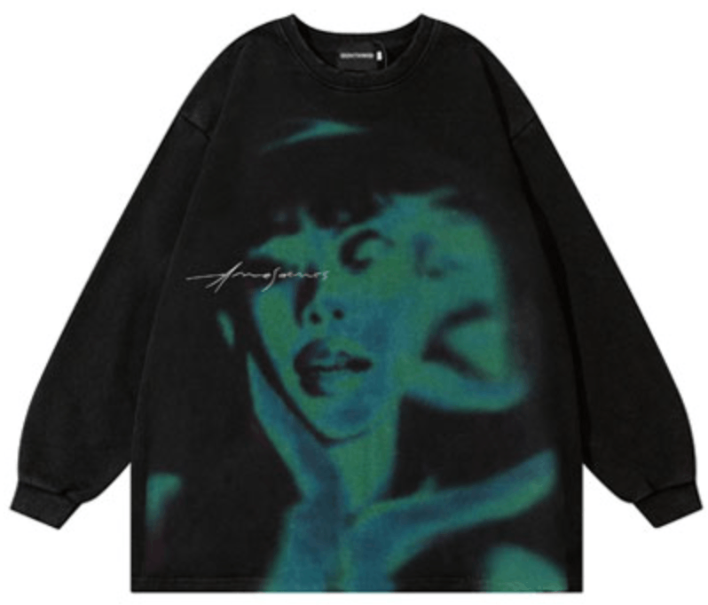 Vintage Emo girl glitch print black long sleeve | Grailed