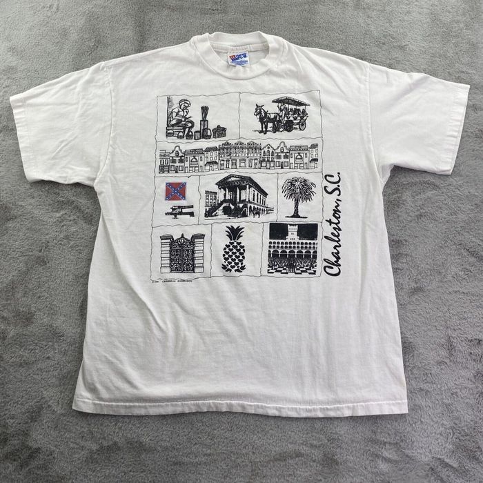Hanes Vintage Tourist Tee Mens Large White 90s Single Stitch Shirt ...