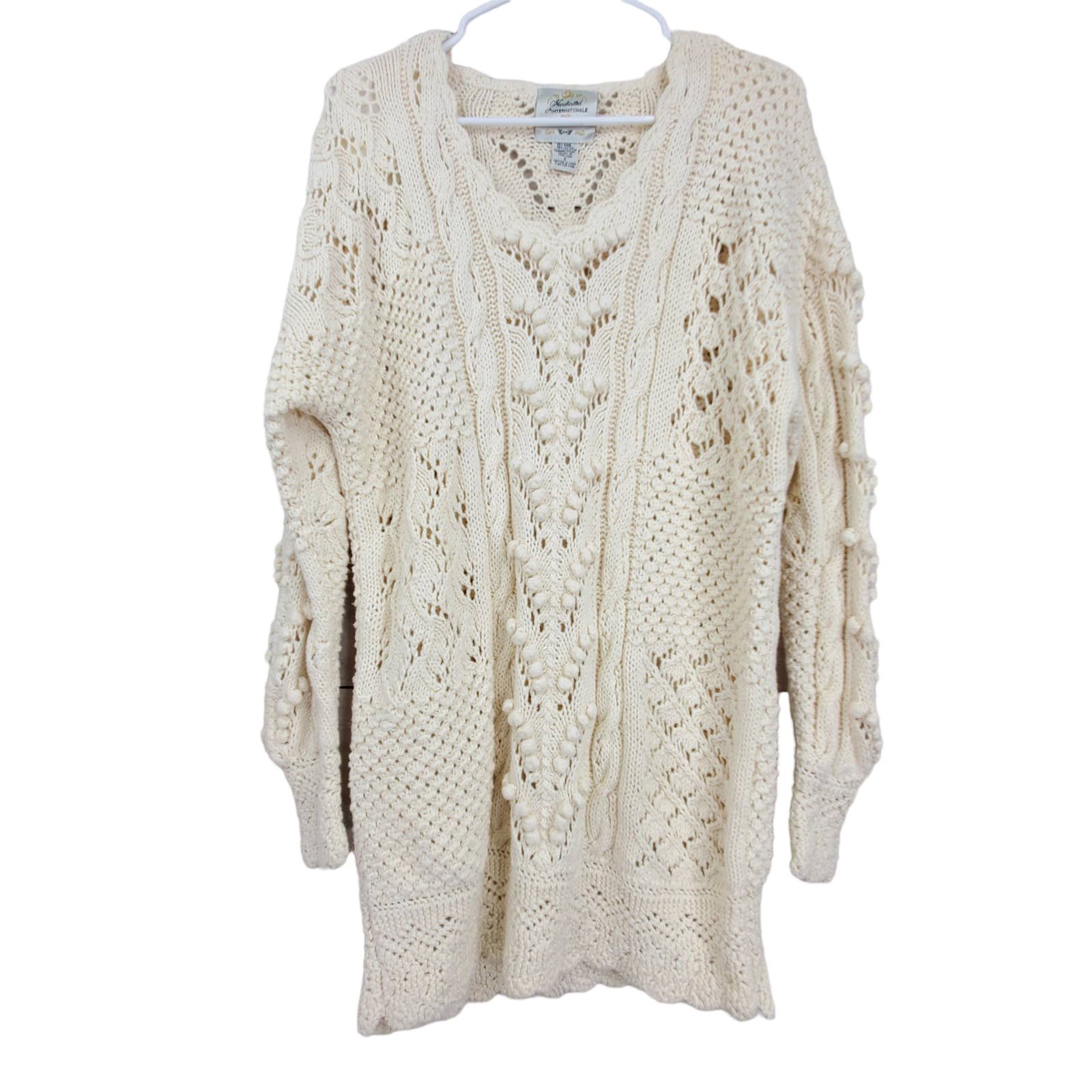 Vintage Vintage Express Hand Knit Pom Pom Cable Knit Chunky Sweater ...
