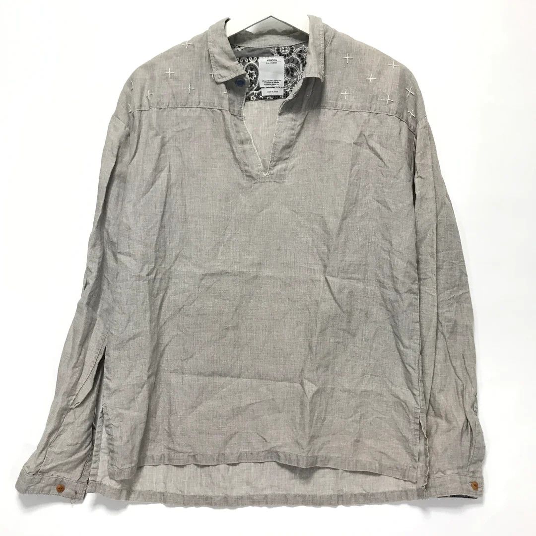 Visvim VISVIM 14SS KERCHIEF CROSS STITCH TUNIC SHIRT LINEN GREY | Grailed