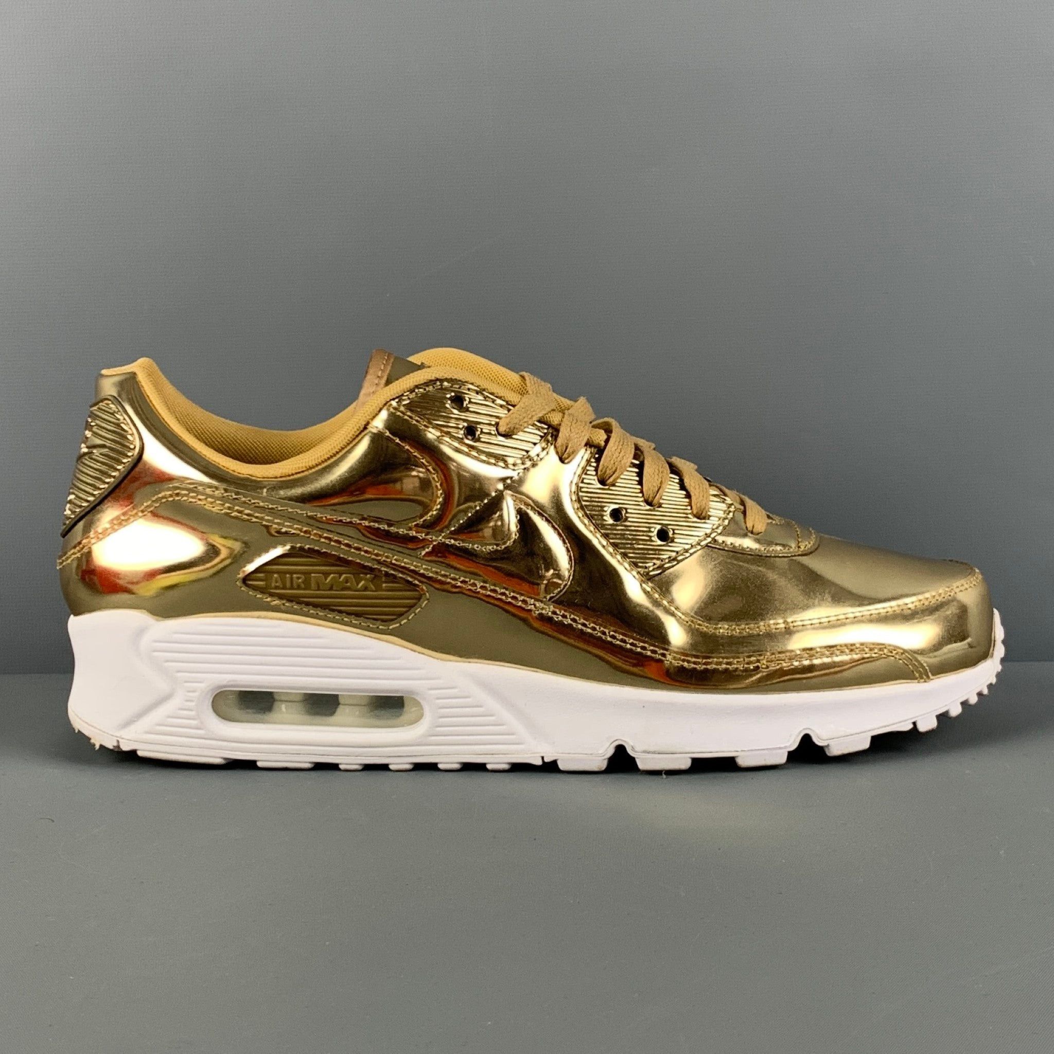 Nike Air Max 90 Gold Metallic Leather Lace Up Sneakers | Grailed