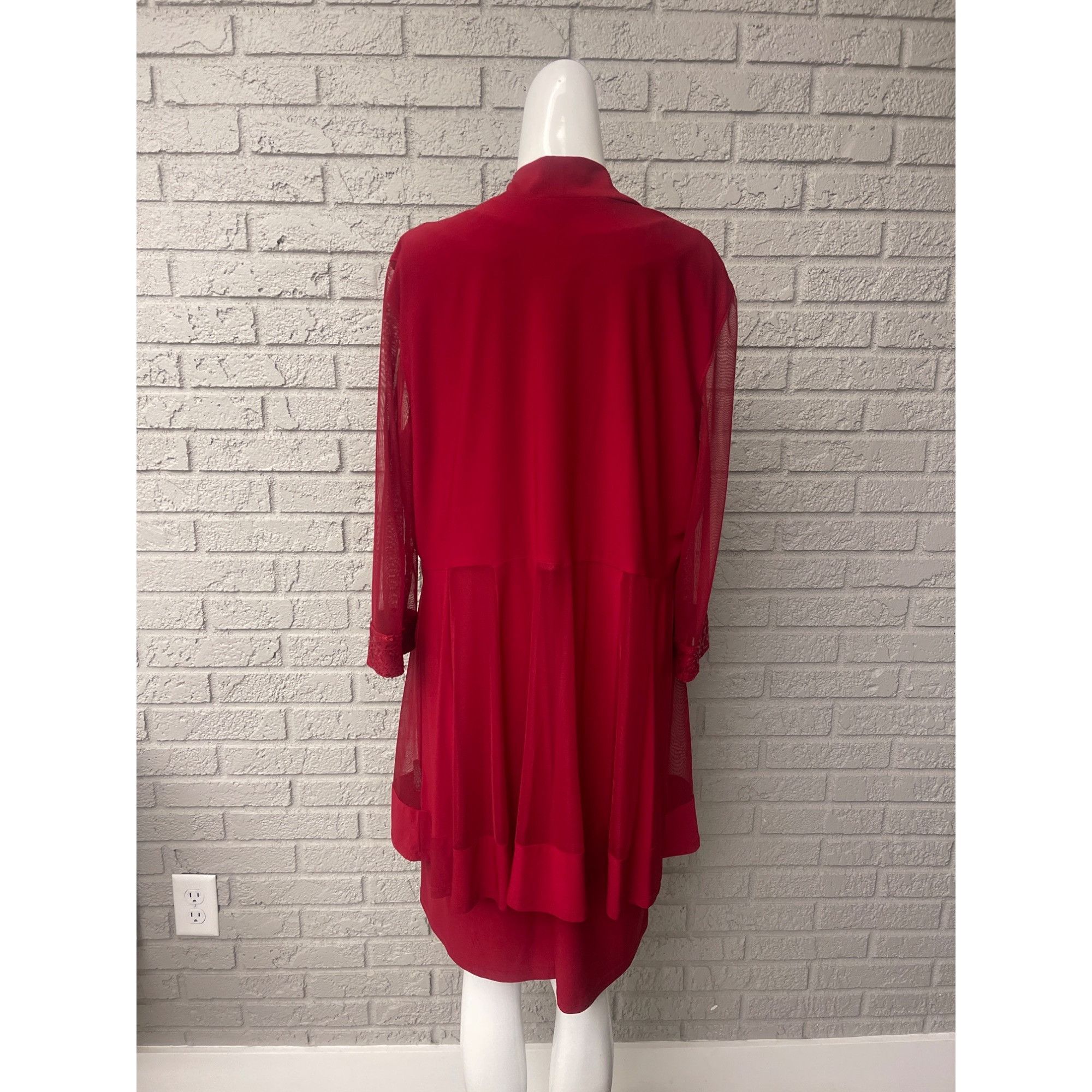 Other R & M Richards Red Sequin Mesh Panel Dress Jacket Set 14 | Grailed