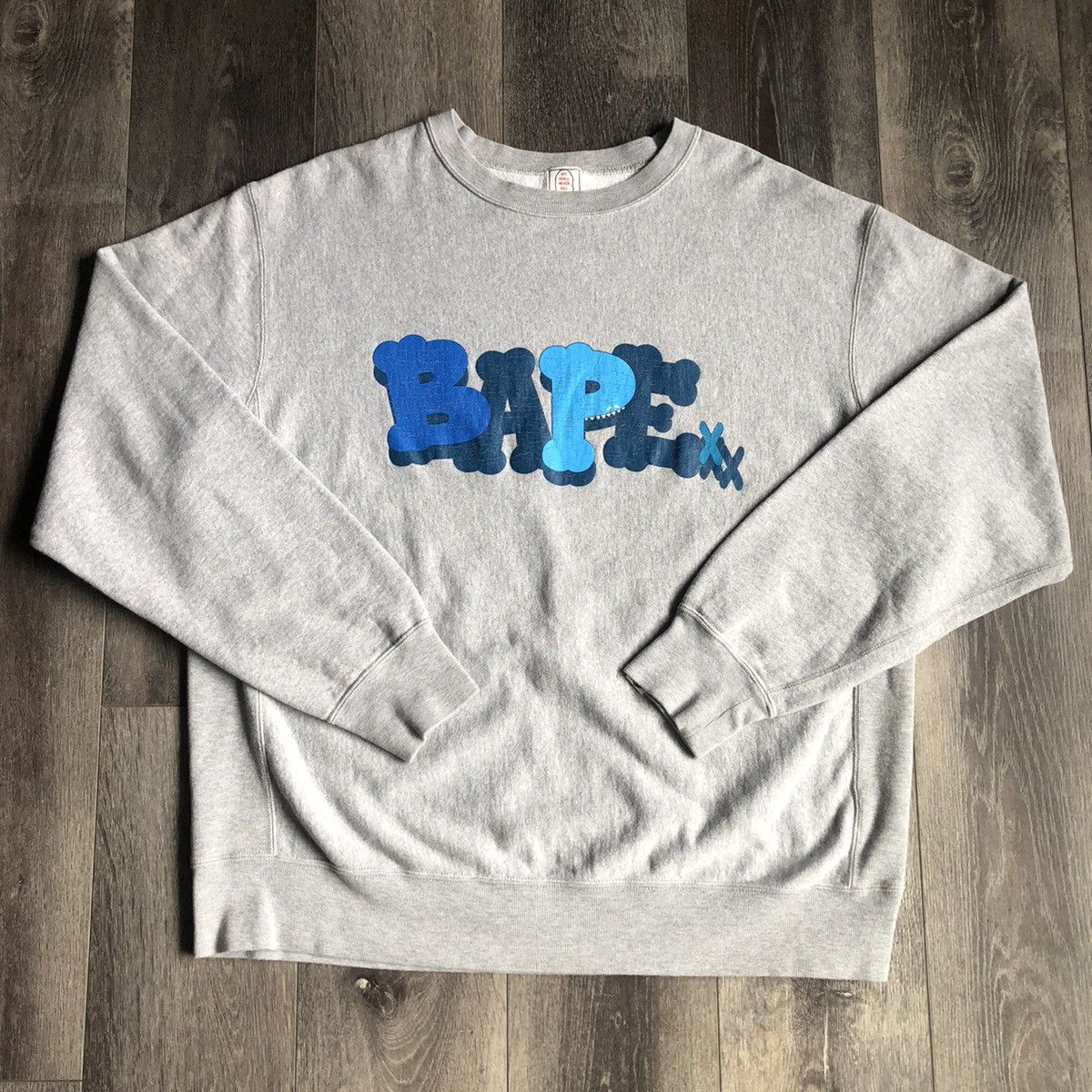 Bape RARE OG A BATHING APE BAPE KAWS CHOMP GRAPHIC LOGO CREWNECK | Grailed