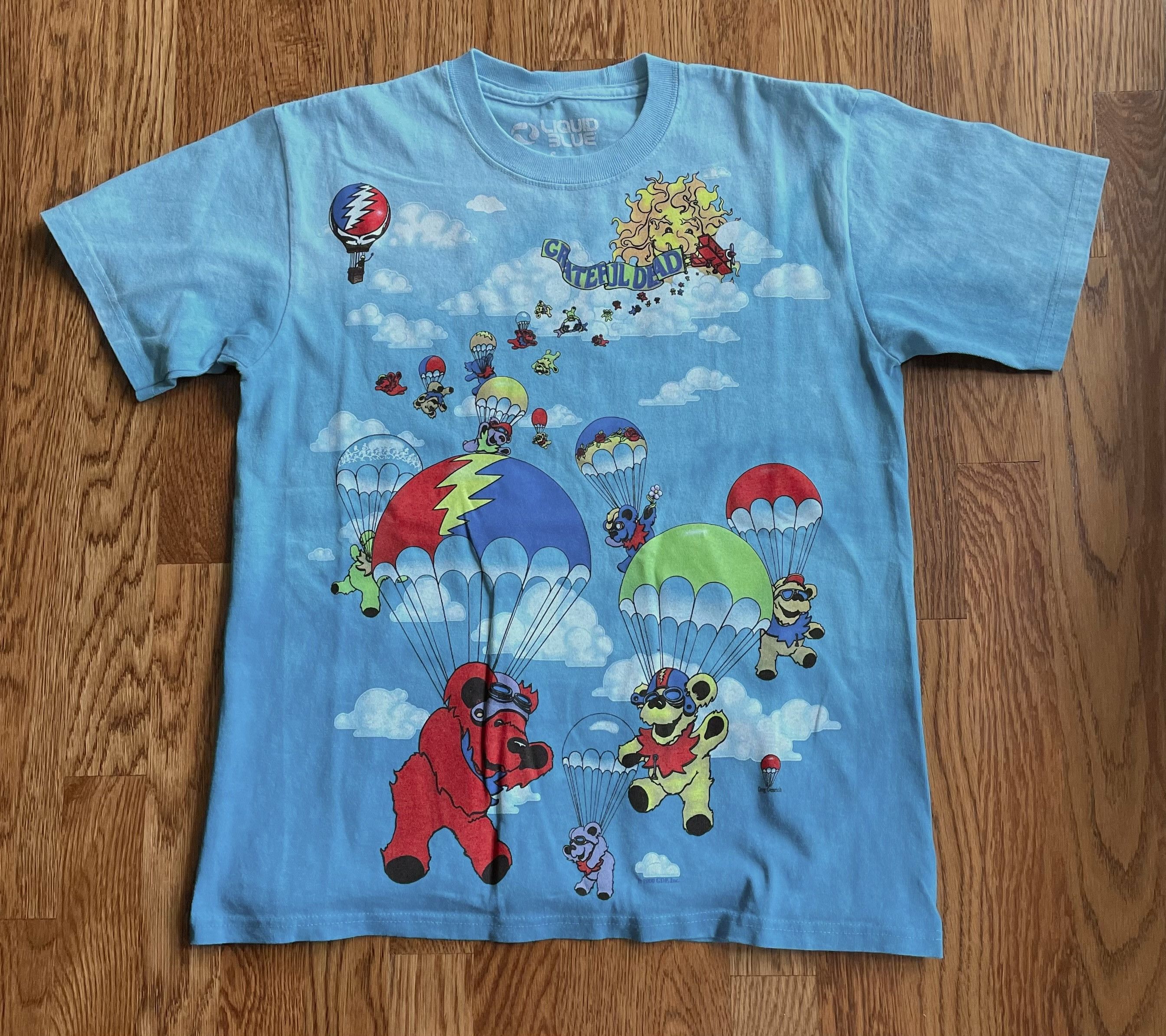 Liquid Blue Small Tie Dye Parachuting Rainbow Bear Clouds Tee Shirt ...