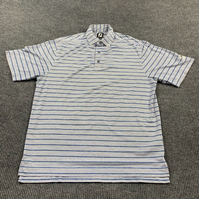 Footjoy FootJoy FJ Polo Shirt Mens Large L White Blue Striped Golf ...