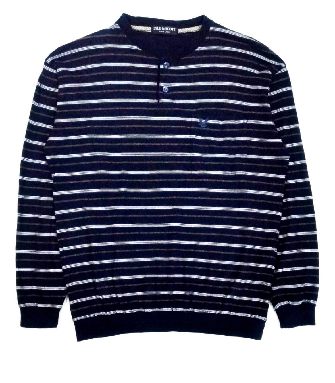 Black Label × Lyle & Scott RARE! LYLE & SCOTT HENLEY BLACK STRIPES L ...