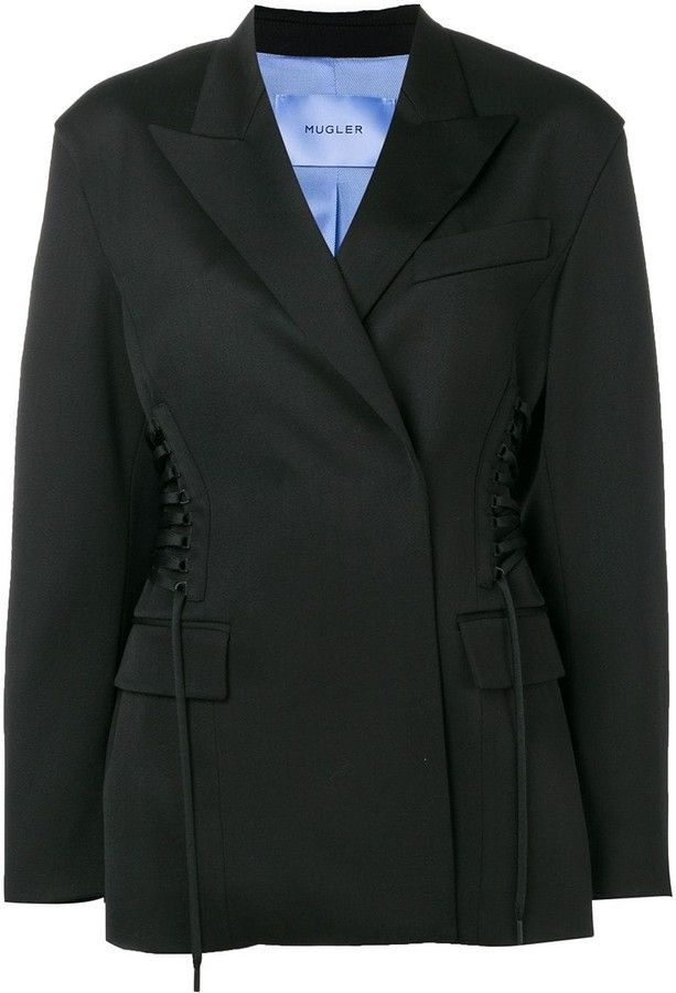 Mugler Mugler black wool corset drawstring details blazer | Grailed