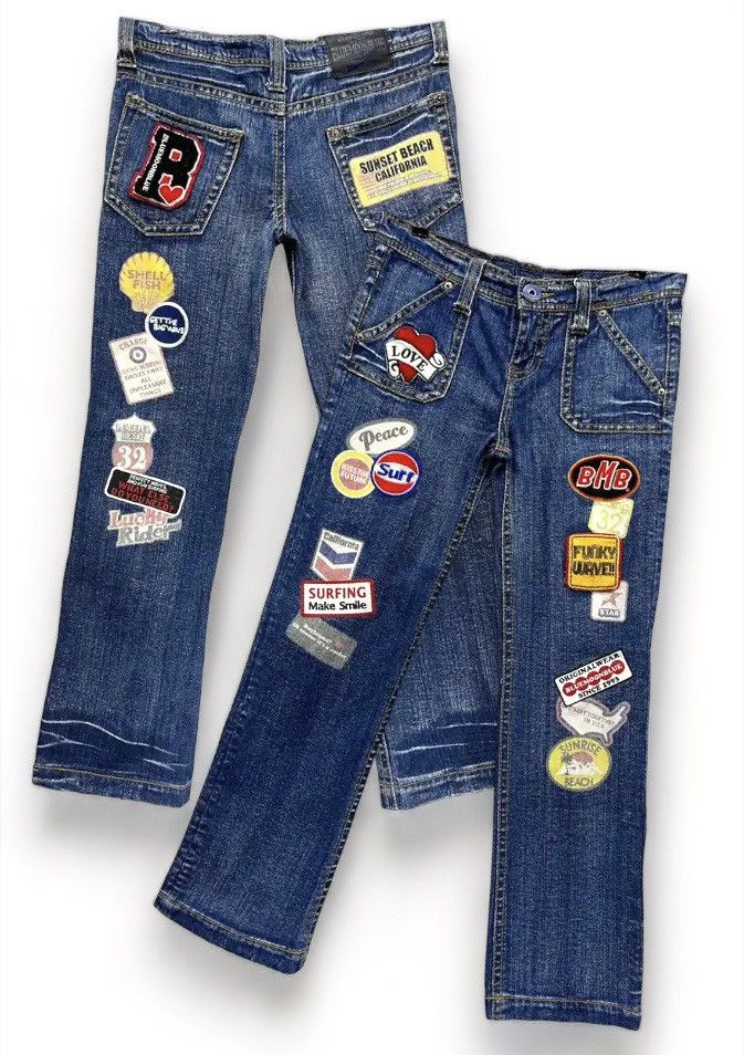 Vintage 🌙 BLUE MOON BLUE Embroidered Printed Patches Low Rise Slim ...