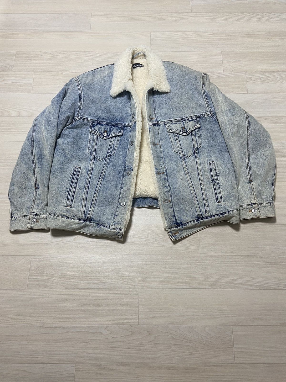 Balenciaga 48 Balenciaga 17fw oversized lamb fur denim jacket | Grailed