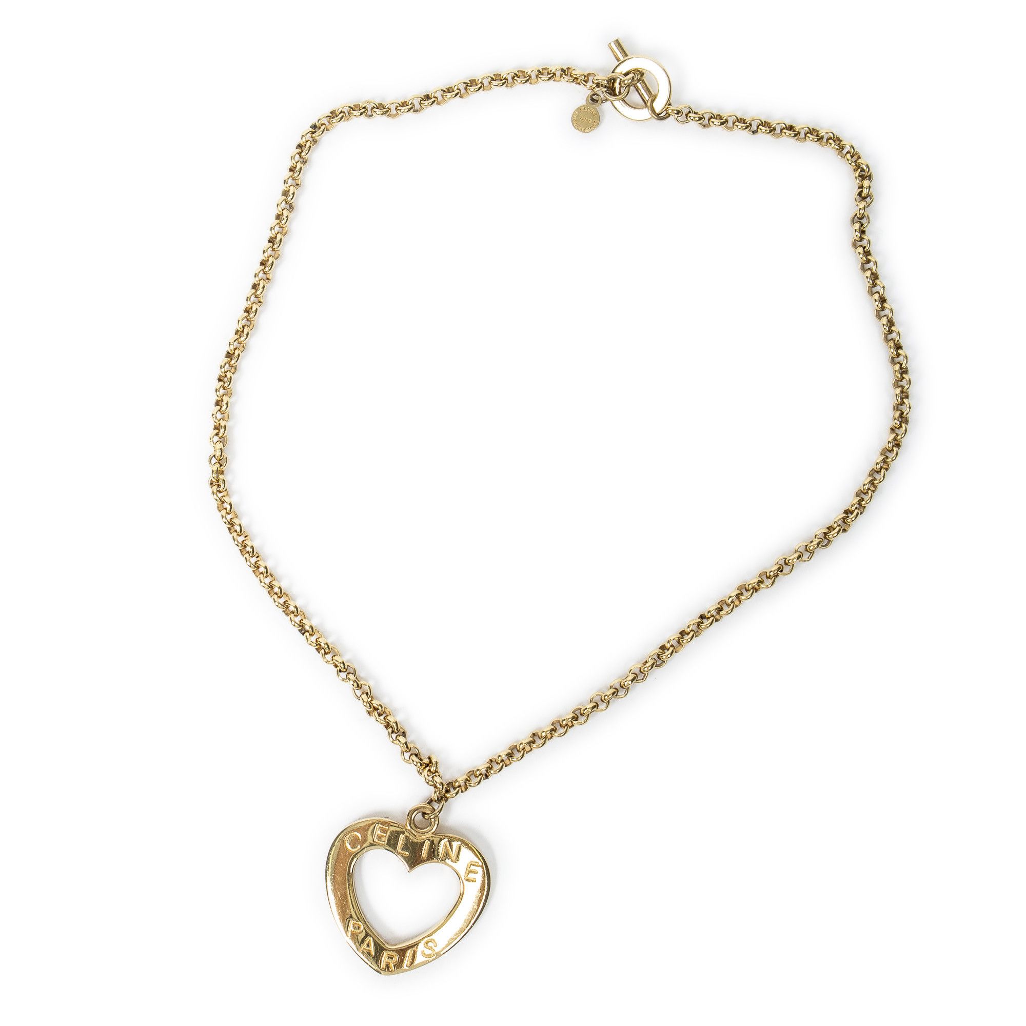 Celine Vintage Logo Heart Pendant Necklace in Gold Gold Plated | Grailed
